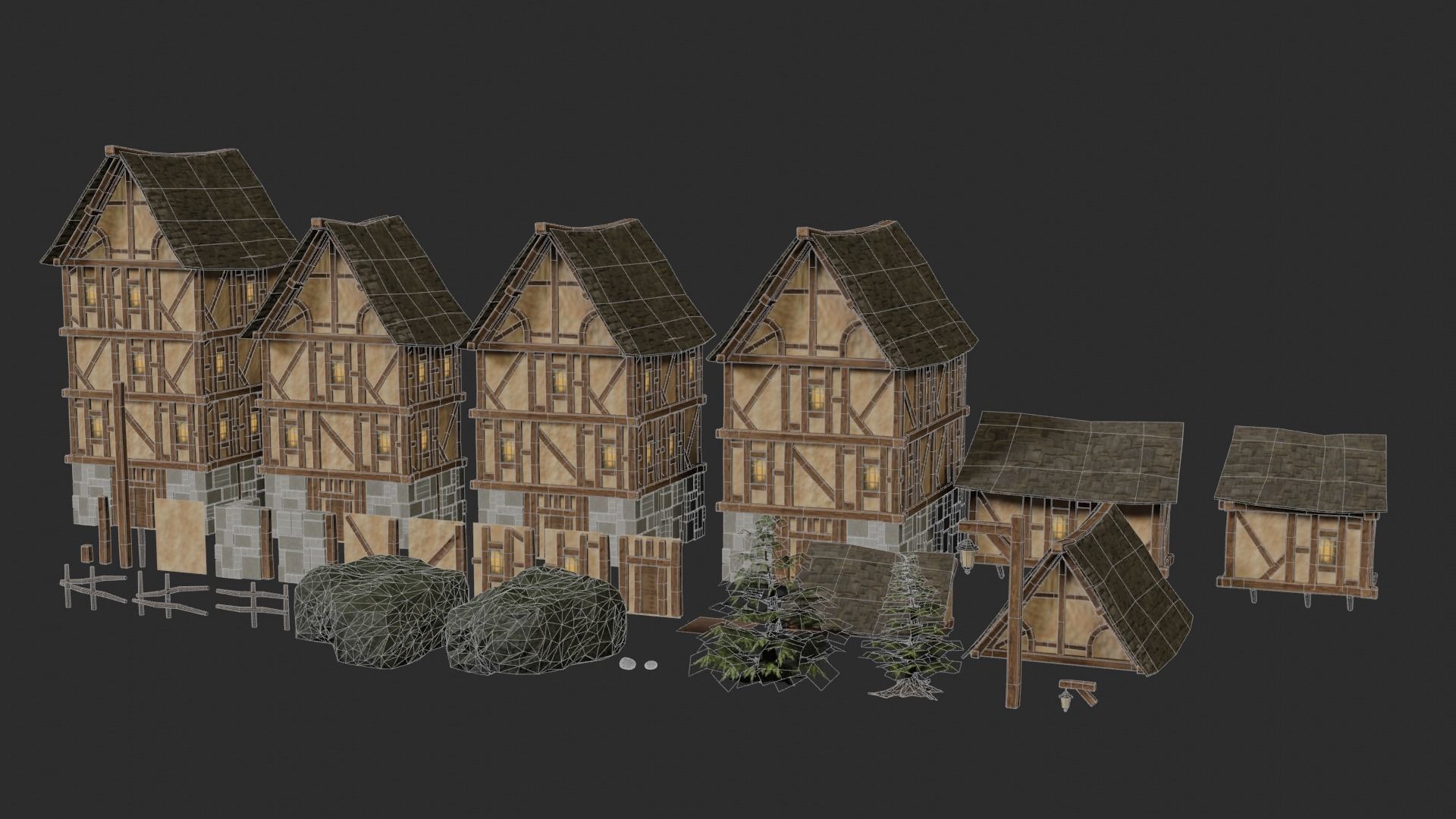 Village modular houses and surroundings Low Poly free VR / AR / low ...