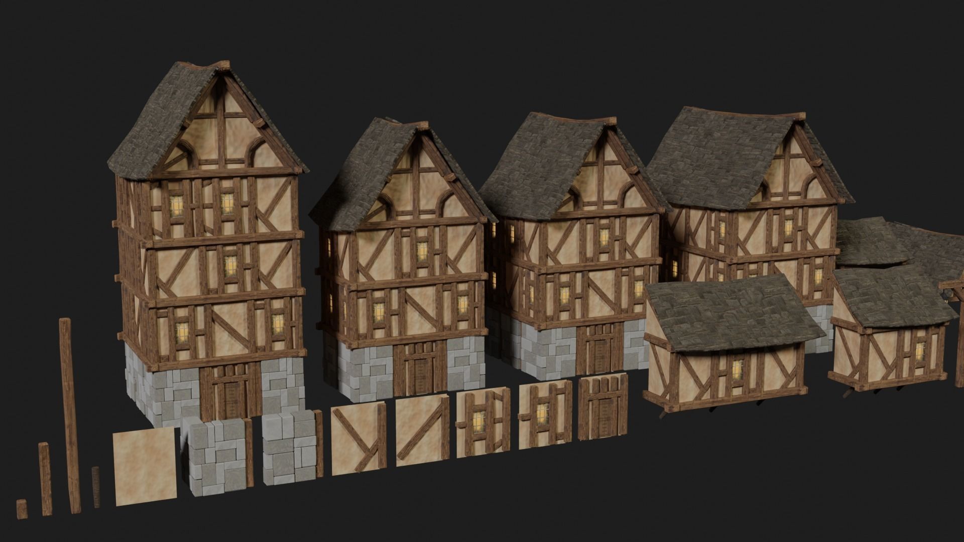 Village modular houses and surroundings Low Poly free VR / AR / low ...