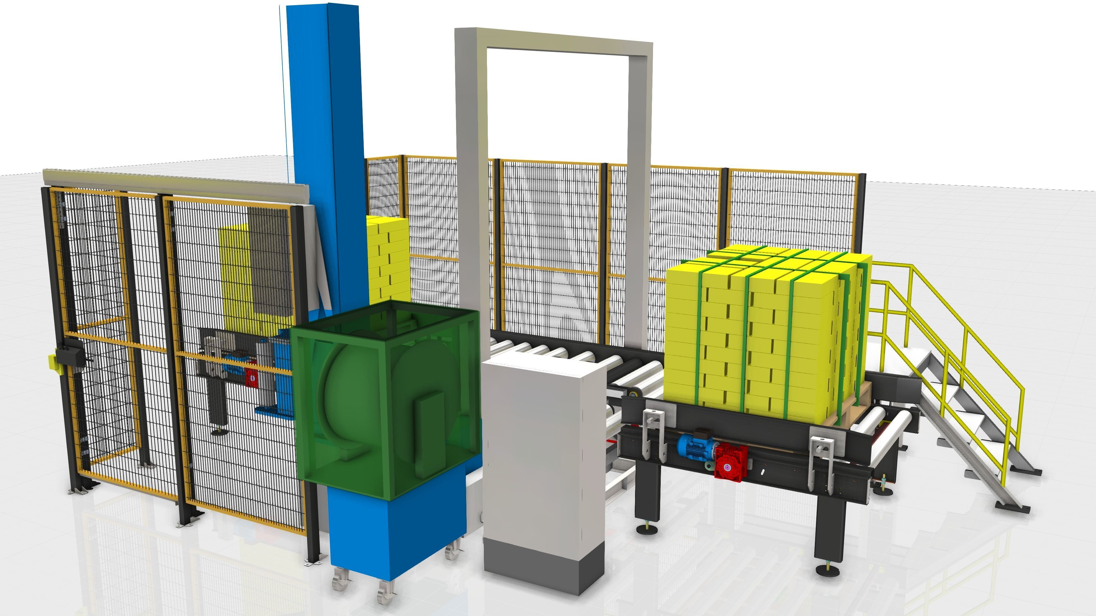 3D model Wrapping And Strapping Pallet - Process Line Packaging VR / AR ...