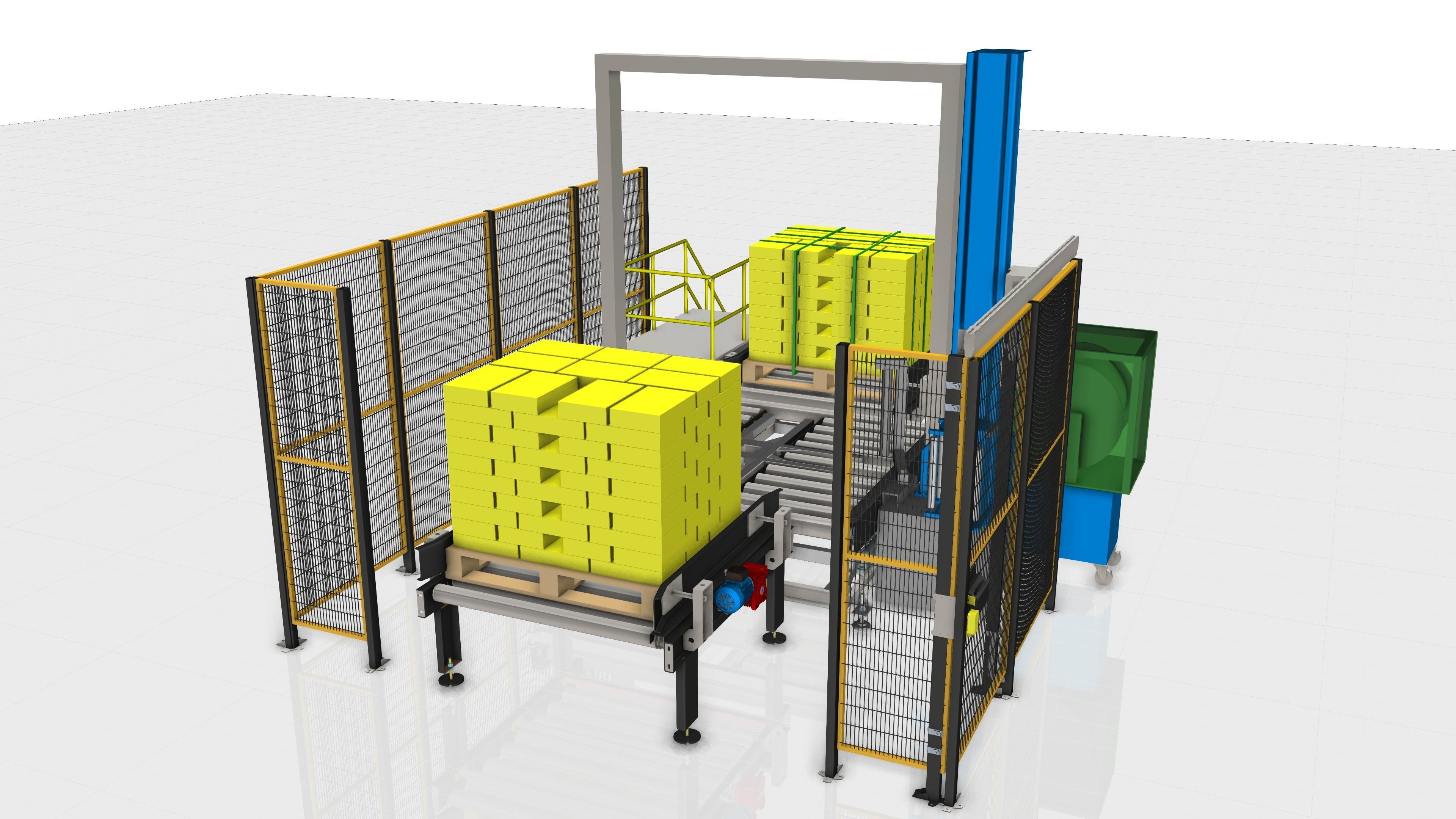 3D model Wrapping And Strapping Pallet - Process Line Packaging VR / AR ...