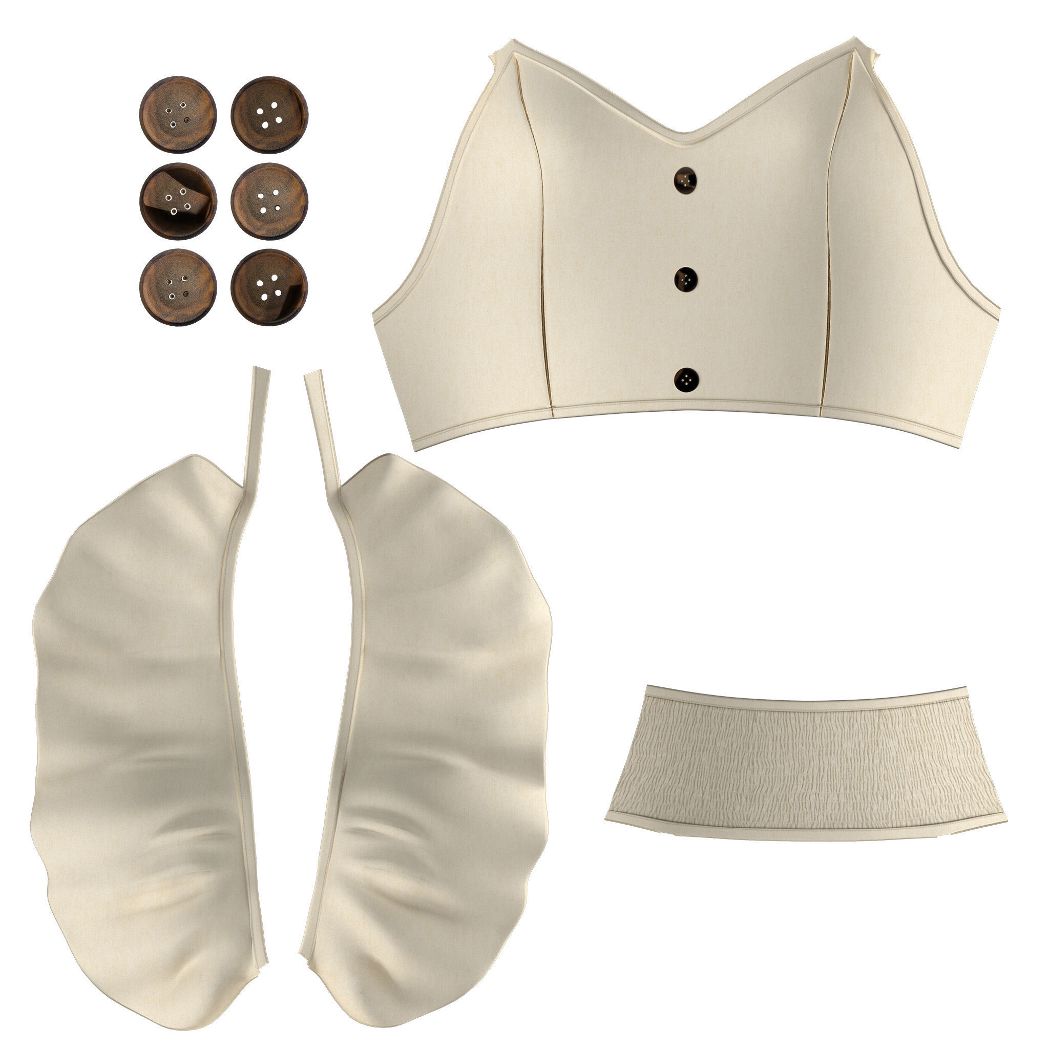 3D model Beige Ruffled Cap Shoulders Female Crop Top VR / AR / low-poly ...