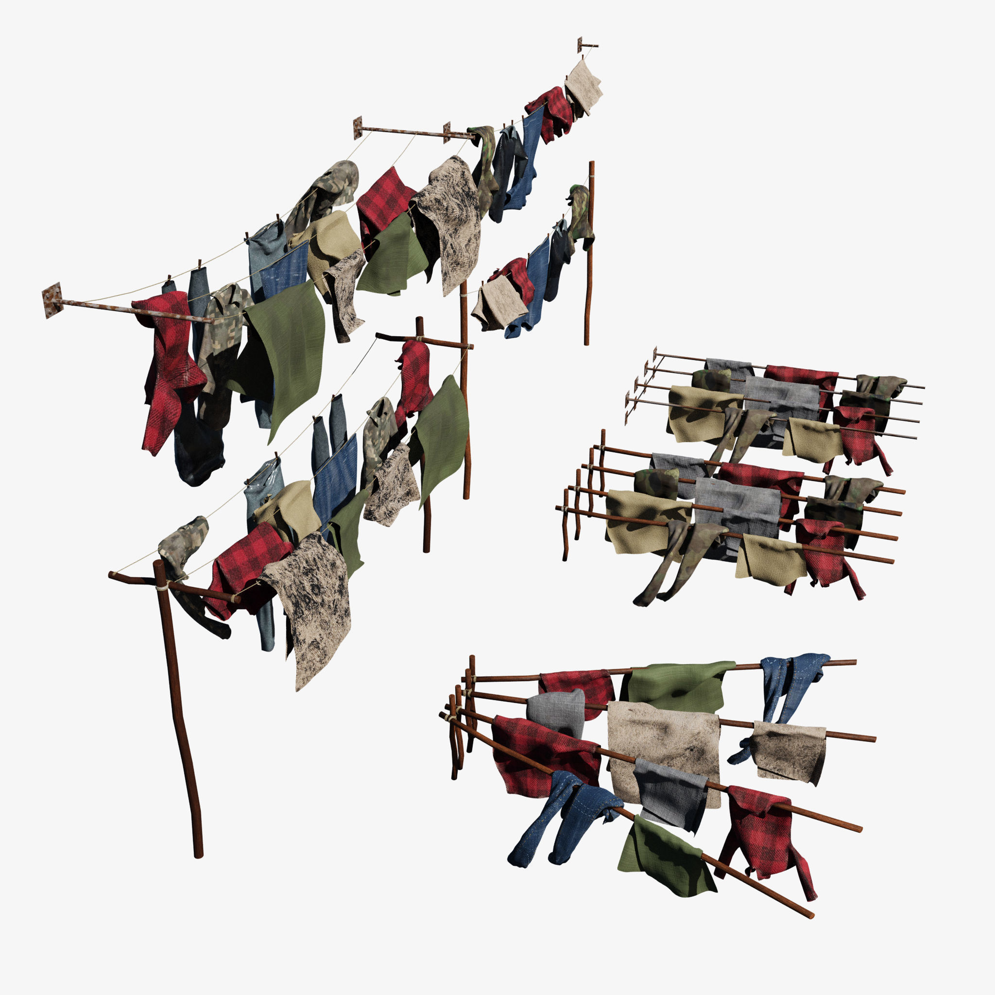 Washing Clothes Laundry Pants Shirts On Washinng Line Or Poles 3D model ...
