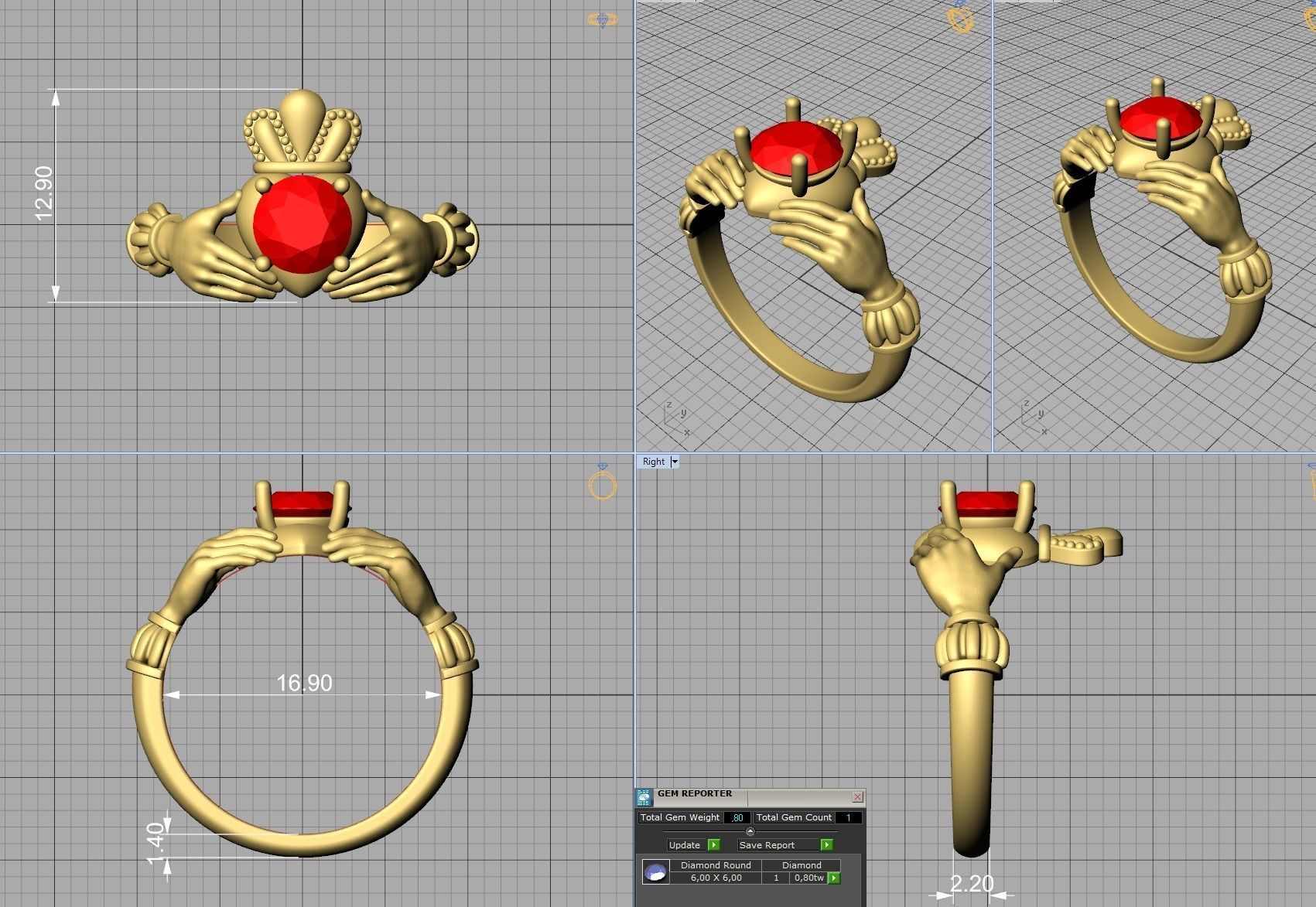 Celtic Claddagh Ring Friendship Love Ring 6mm stone 3D model 3D printable | CGTrader