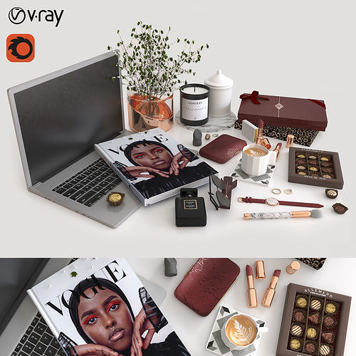 workplace decorative set - cosmetics 3D model | CGTrader