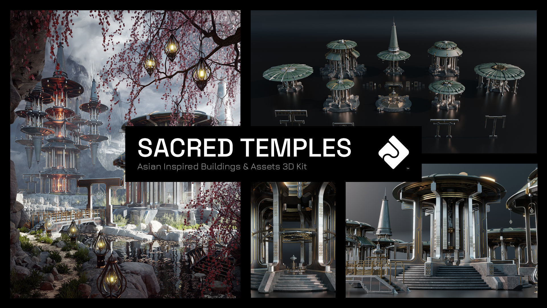 Sacred Temples Asian Styled Buildings and Assets 3D Kit 3D model | CGTrader