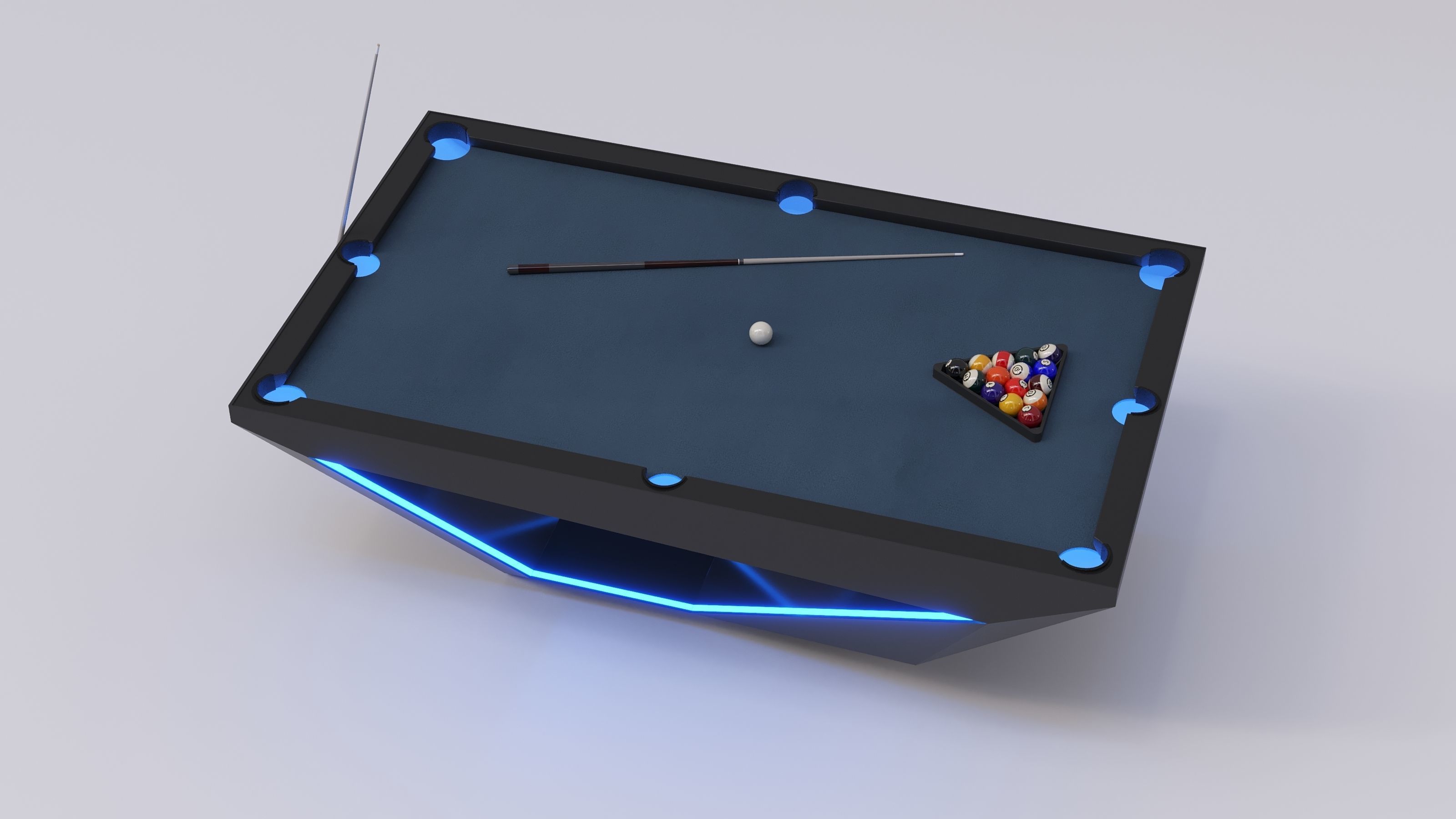 3D model billiard Pool Table with stick and 16 balls Low-poly 3D model ...
