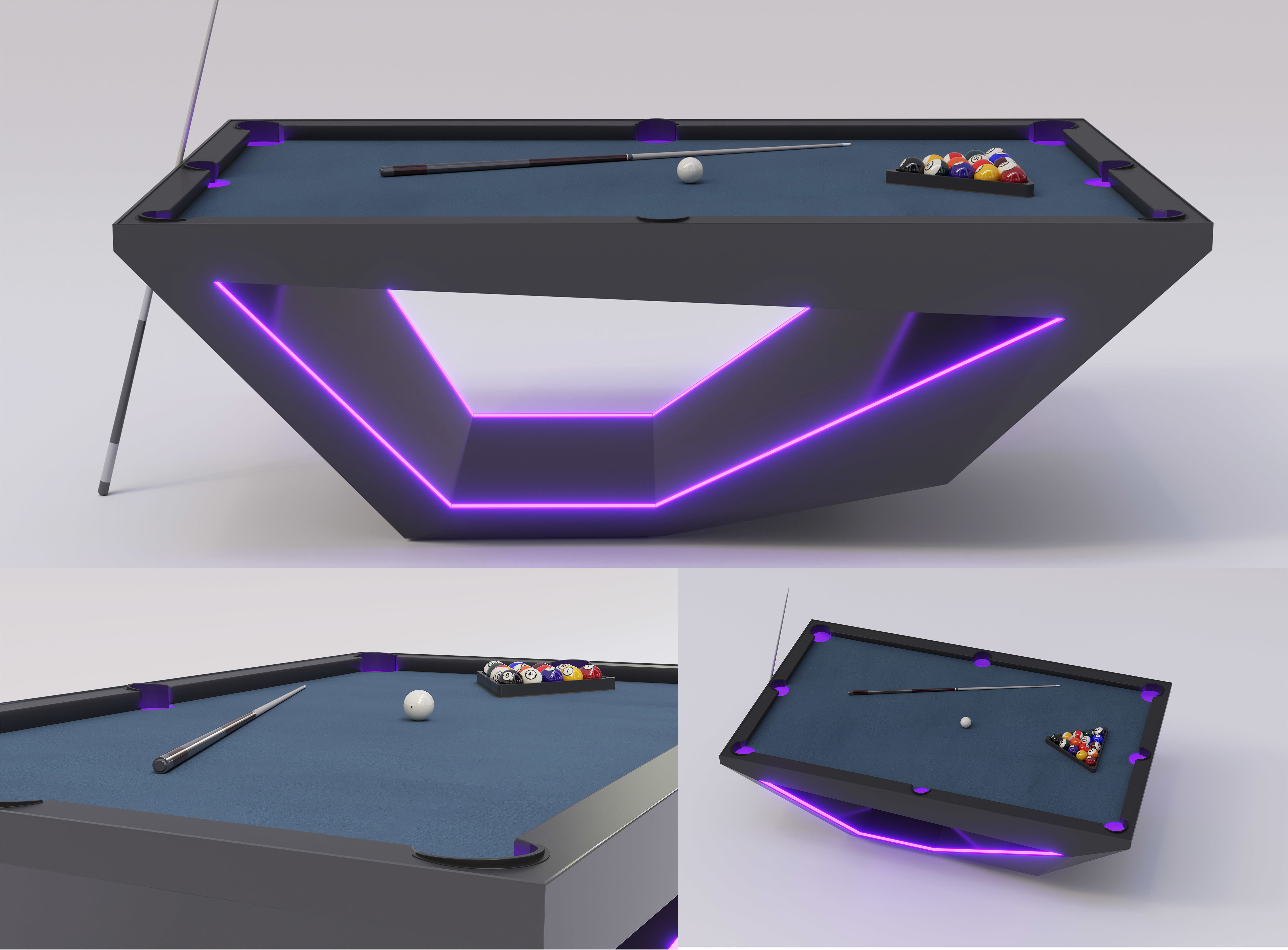 3D model billiard Pool Table with stick and 16 balls Low-poly 3D model ...