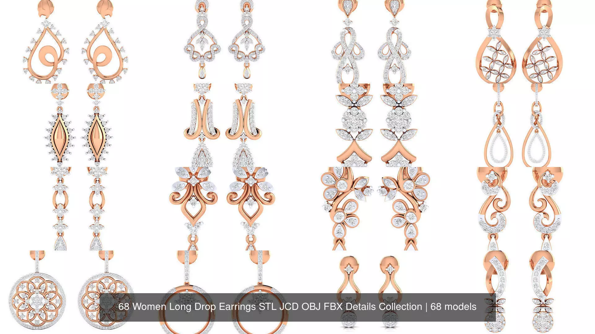 68 Women Long Drop Earrings STL JCD OBJ FBX Details Collection 3D Model ...