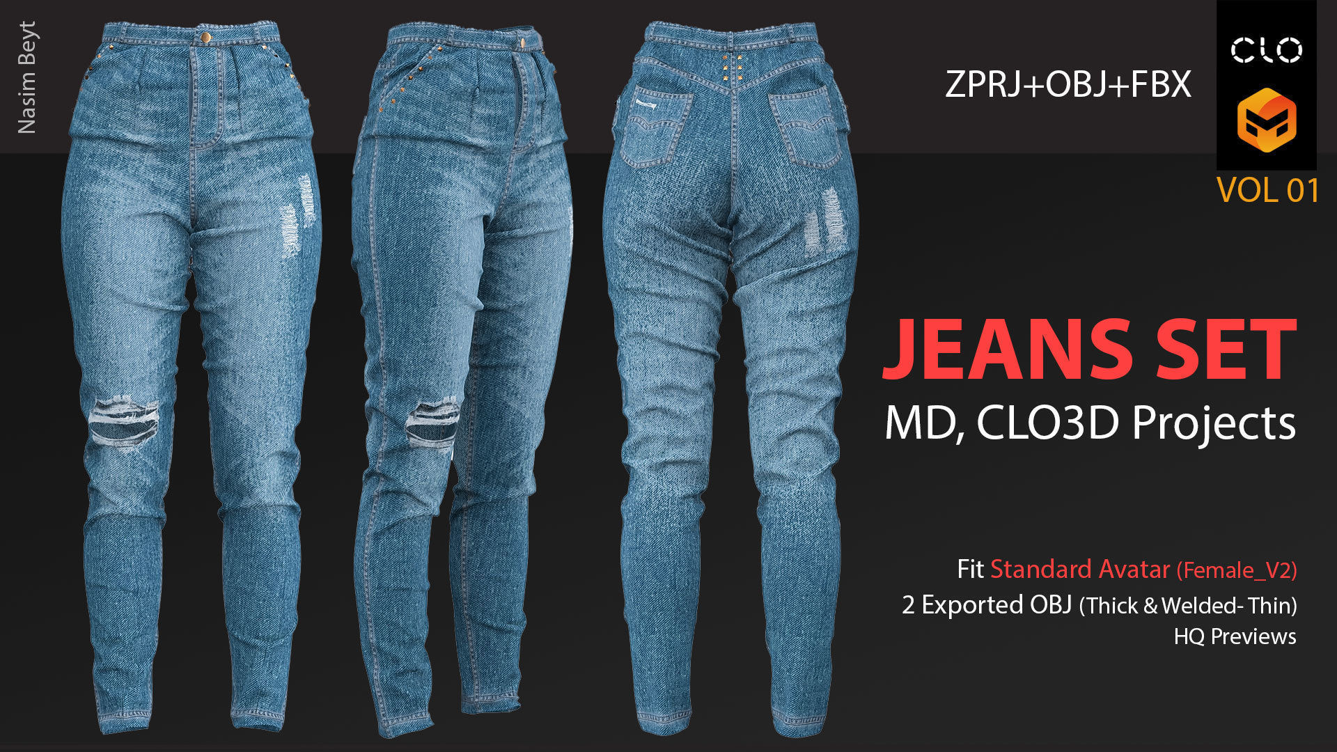 3 Different Female Jeans Sets - vol01 - with Texture 3D model | CGTrader