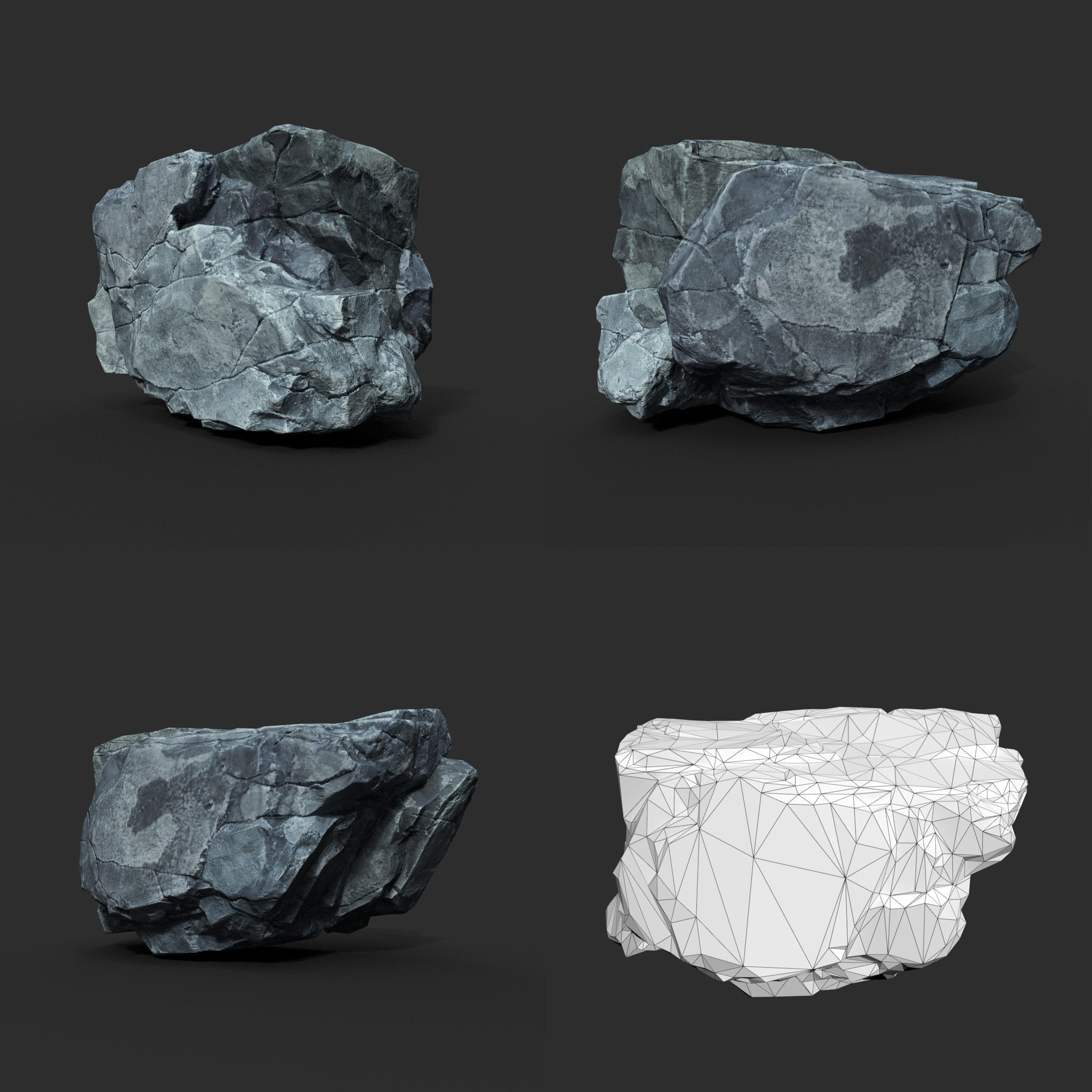 3D model Low Poly Gray Rock 230322 - Ultra HD 16K Texture VR / AR / low ...