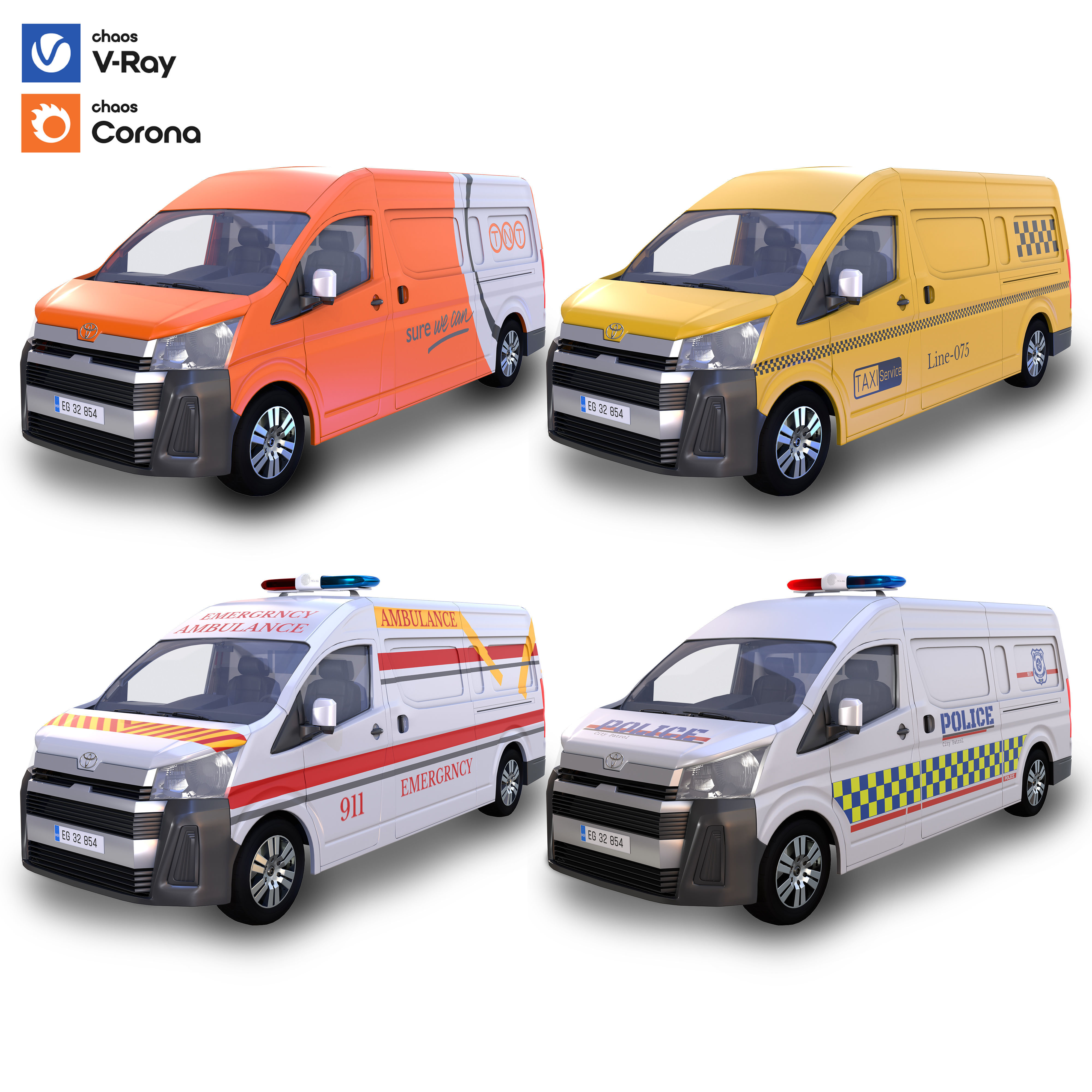 toyota hiace van - Ambulance - taxi - Post - police 3D model | CGTrader