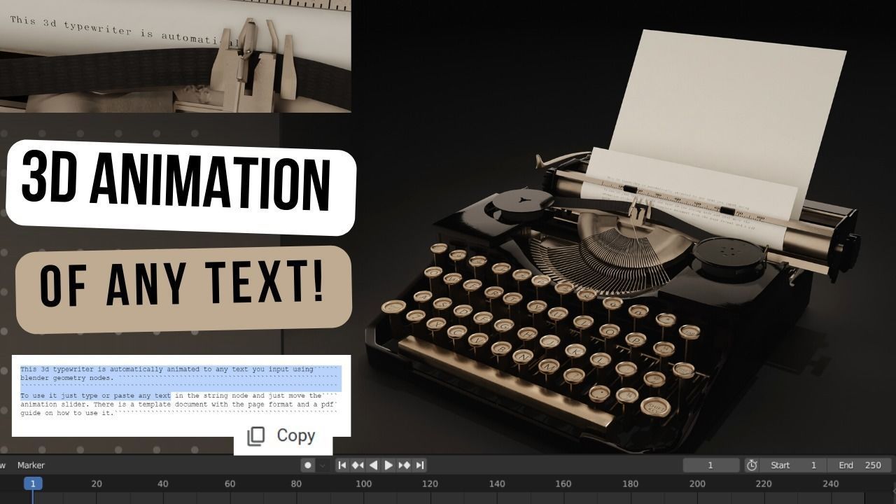 Typewriter animated to any text you type - geometry nodes 3D model animated | CGTrader