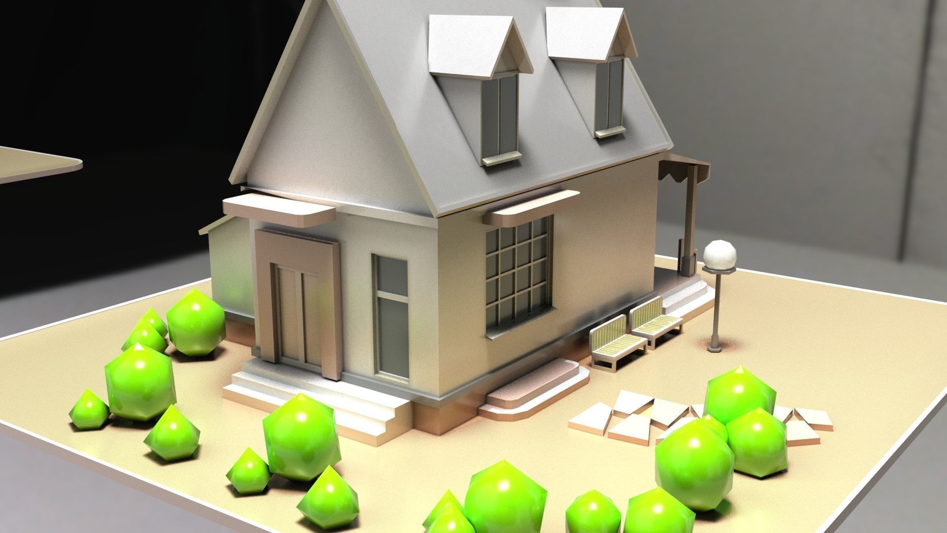 3D model Countryside Cartoon Building with Backed Shadow VR / AR / low ...