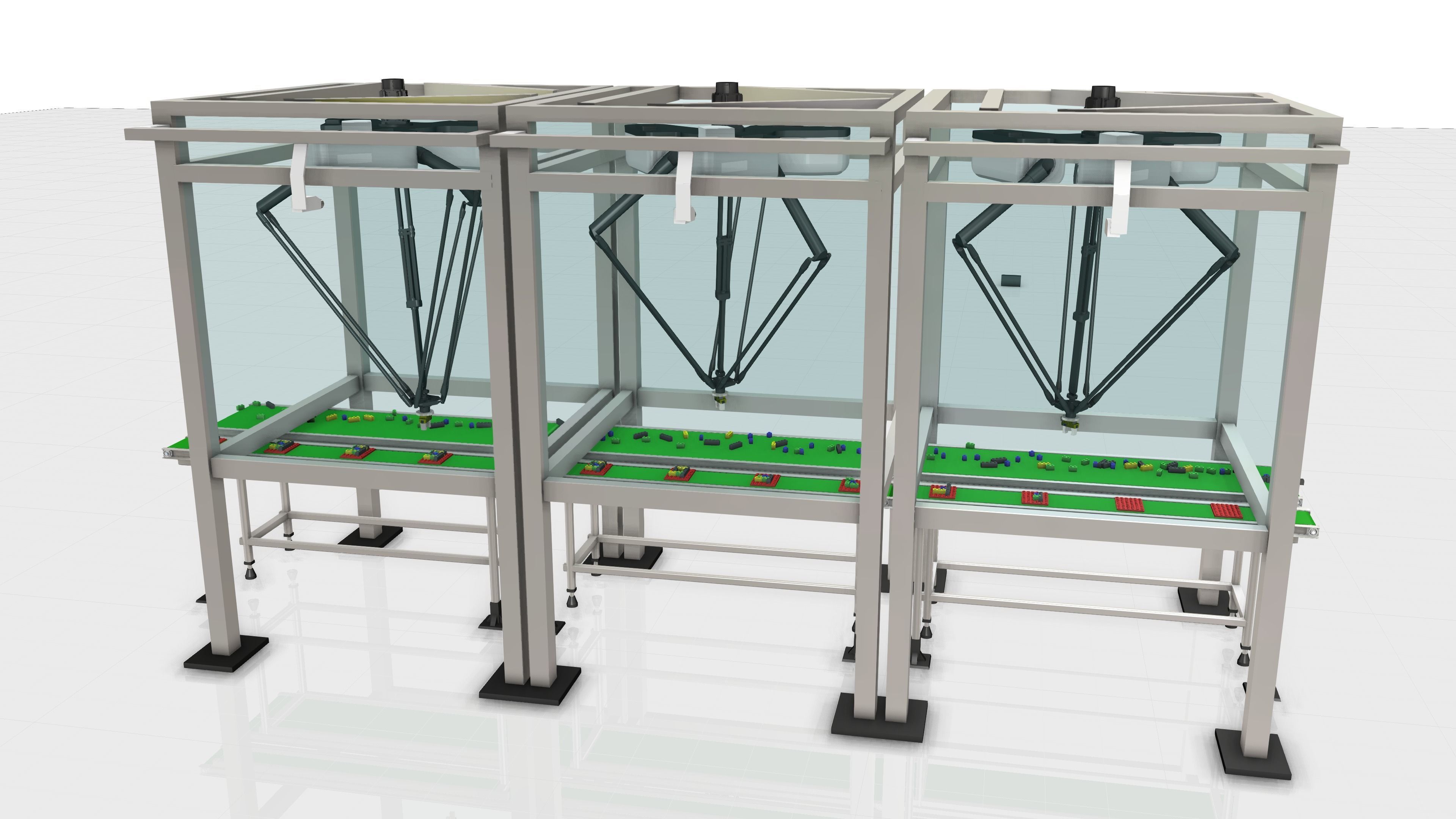 3D model 3 Delta Robot - Station Assembly Process Line VR / AR / low ...