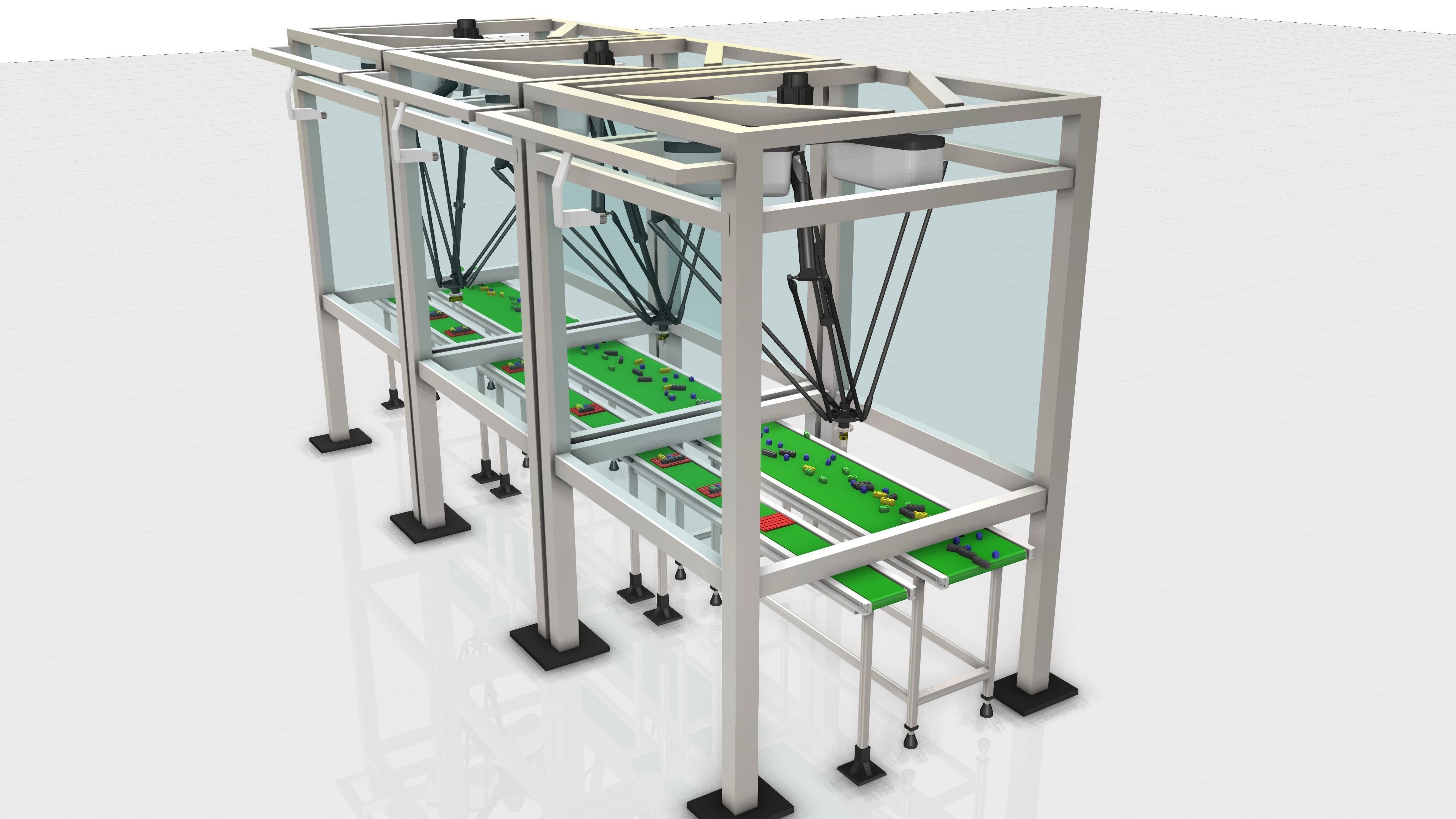 3D model 3 Delta Robot - Station Assembly Process Line VR / AR / low ...