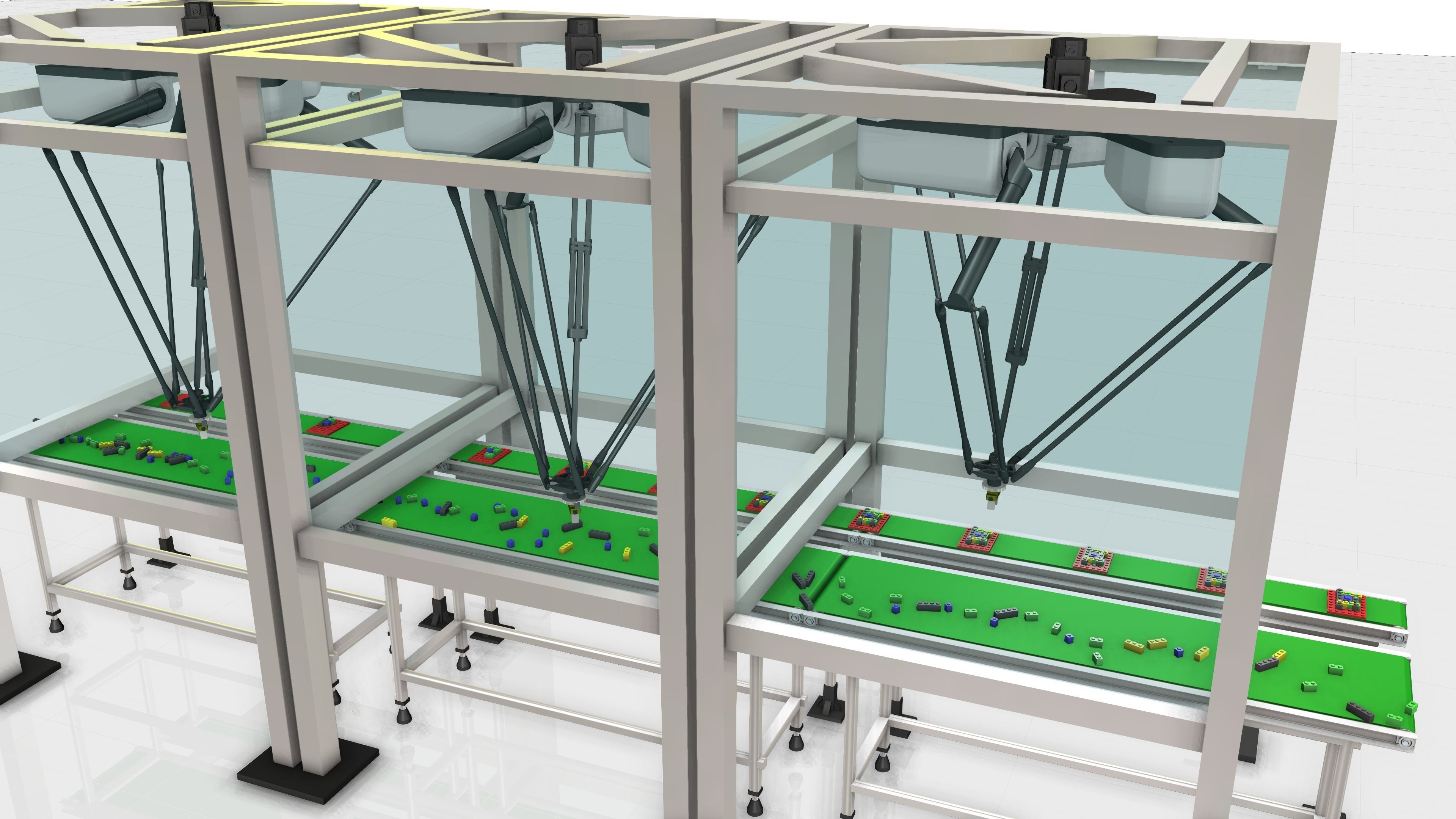 3D model 3 Delta Robot - Station Assembly Process Line VR / AR / low ...