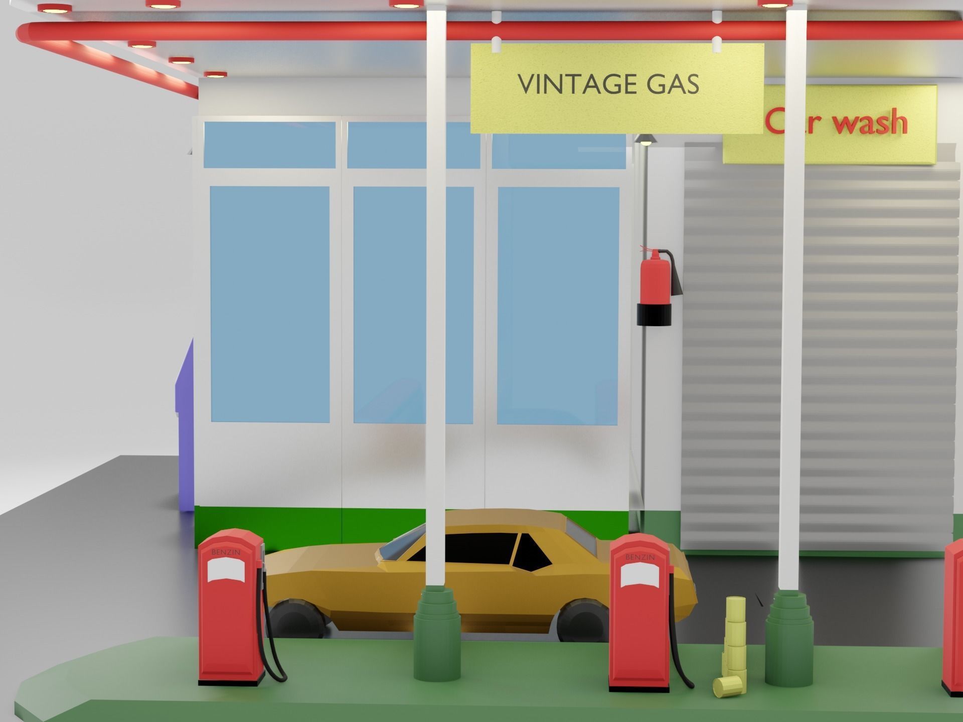 3D model Gas Station Low Poly Diorama 001 VR / AR / low-poly | CGTrader
