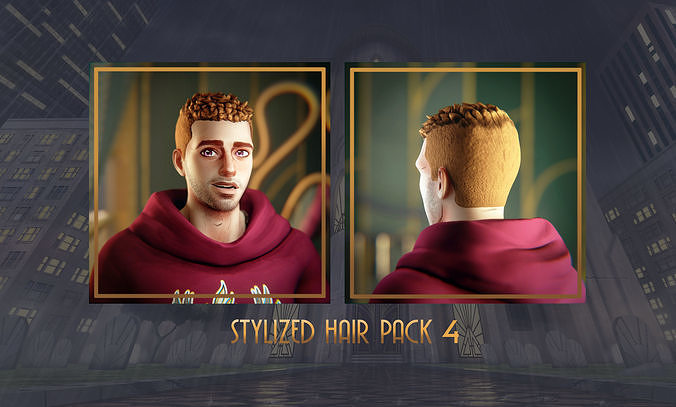 3D model Stylized Hair with Handpainted Textures 4 VR / AR / low-poly ...