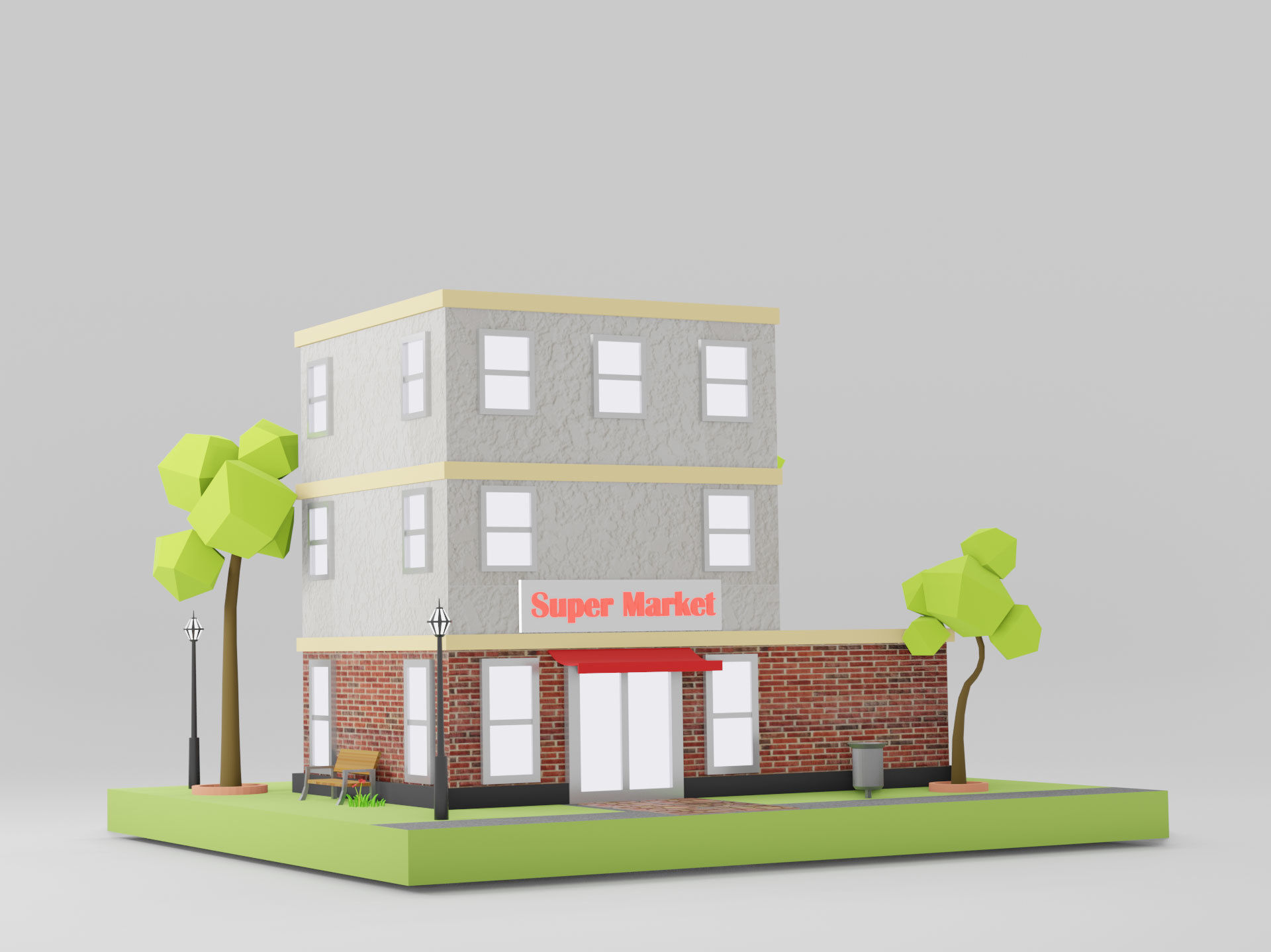3D model Supermarket Low Poly Diorama 001 VR / AR / low-poly | CGTrader