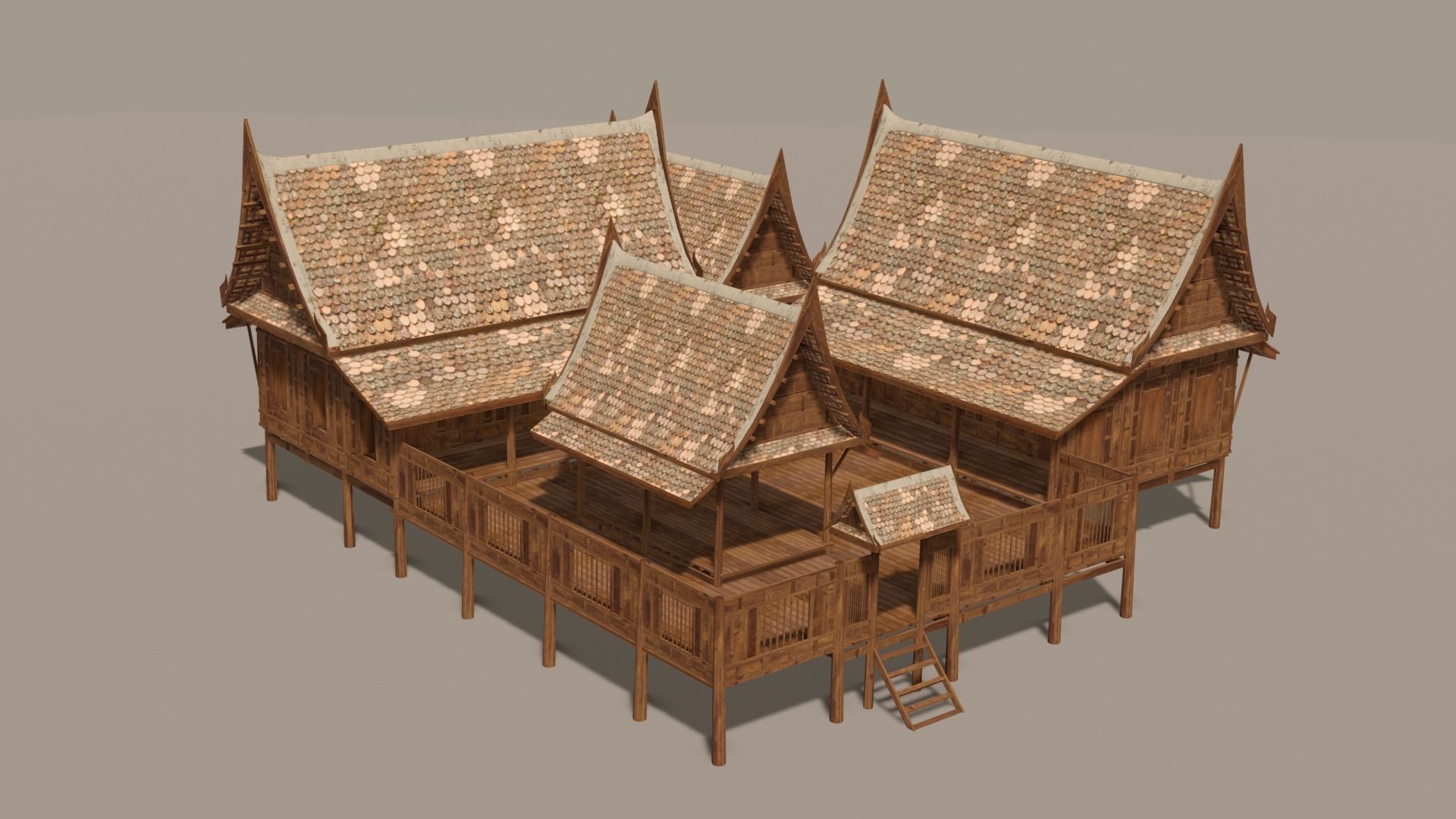 3D model Central Thai traditional house-02 Low-poly 3D model VR / AR ...
