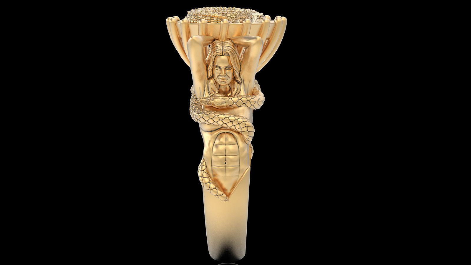 Girl snake crocodile ring silver gold printable jewelry 3D model 3D ...