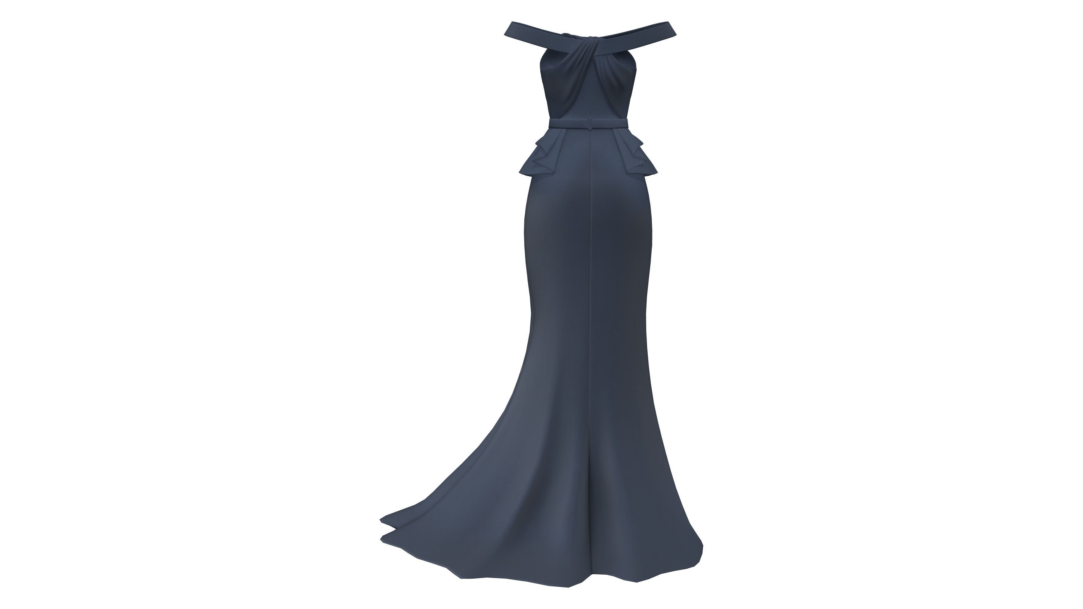 3D model Women Formal Navy Off-Shoulder Evening Prom Dress VR / AR ...