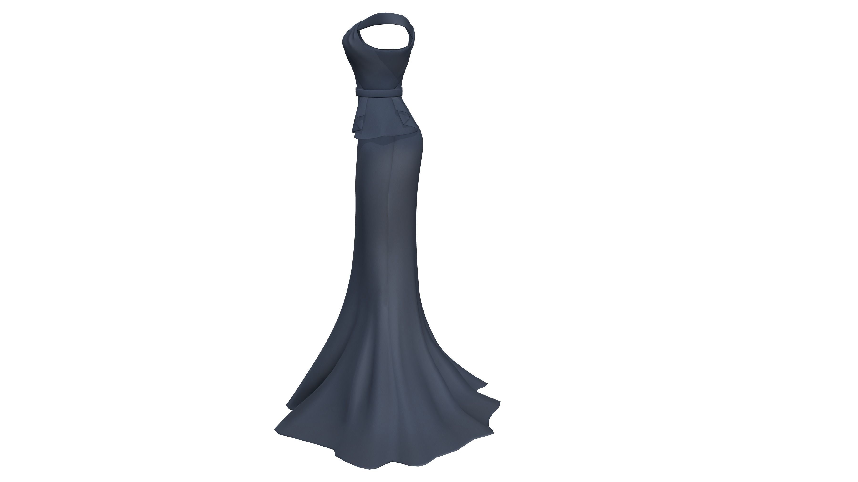 3D model Women Formal Navy Off-Shoulder Evening Prom Dress VR / AR ...