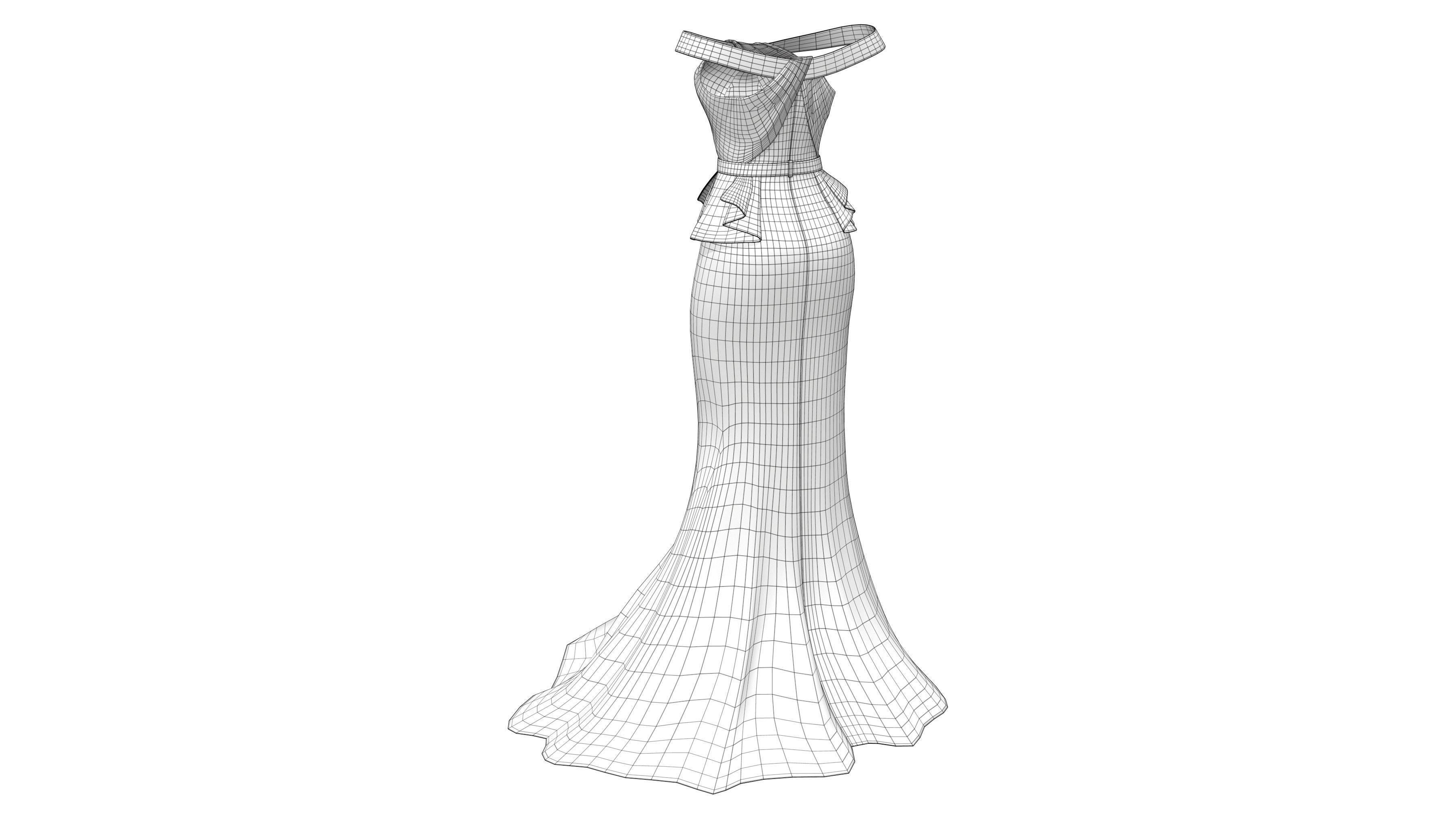 3D model Women Formal Navy Off-Shoulder Evening Prom Dress VR / AR ...