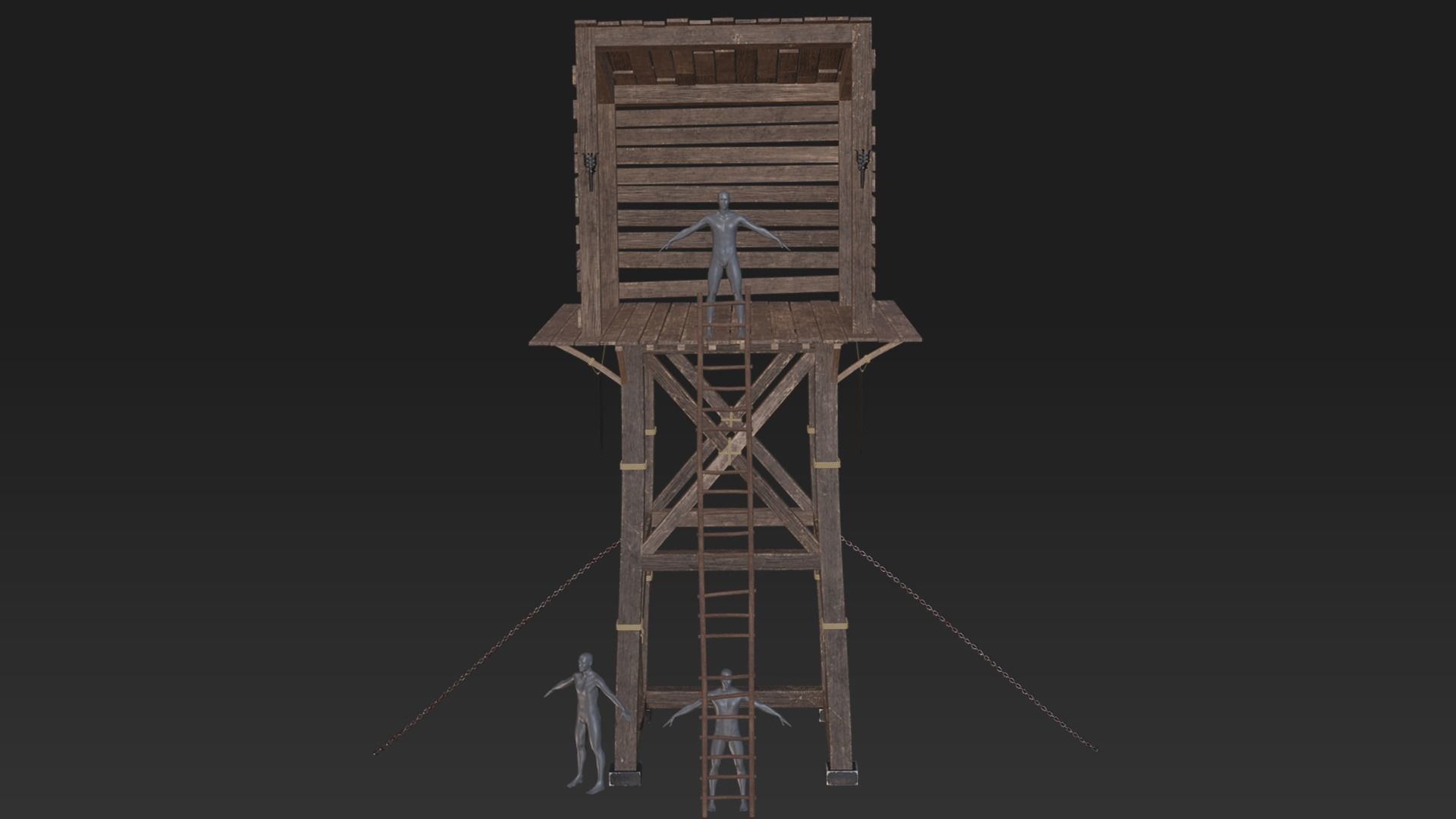 3D model Wooden Medieval Watchtower-Plus Probs And Texture-Game Ready ...