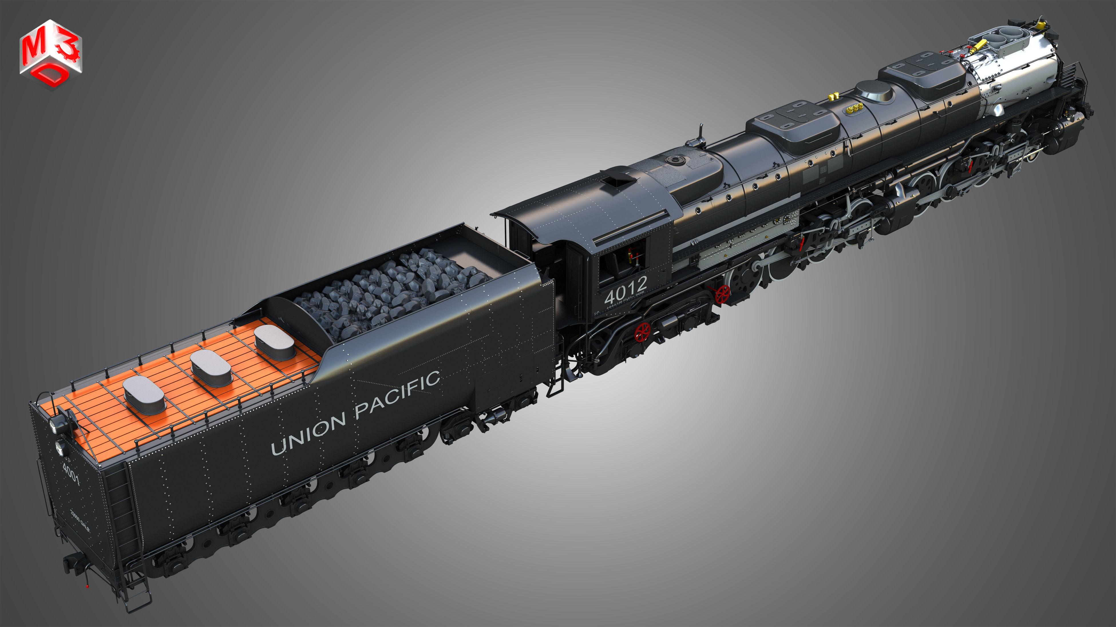 Big Boy 4014 - Steam Locomotive With Coal Wagon 3D model | CGTrader