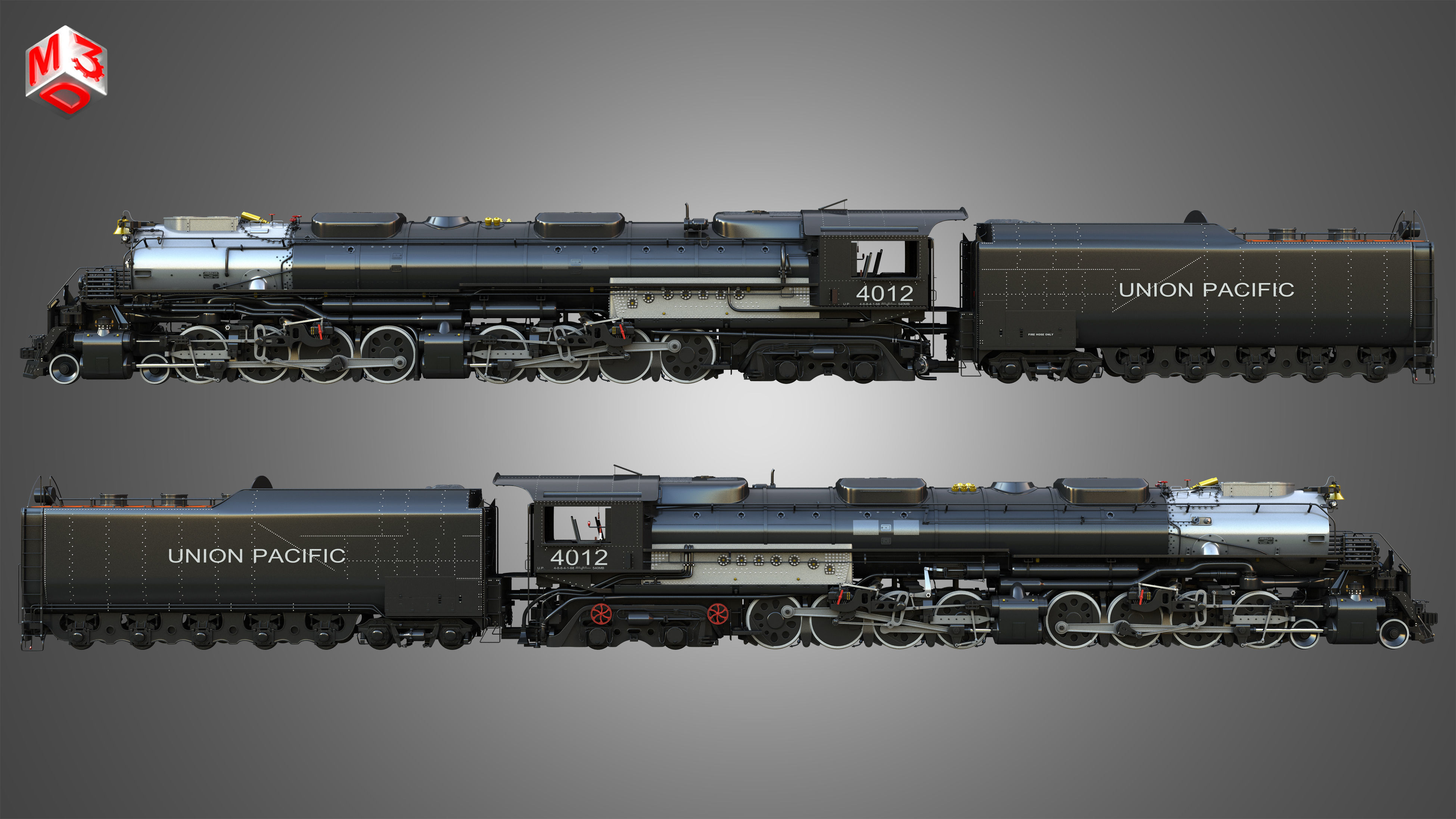 Big Boy 4014 - Steam Locomotive With Coal Wagon 3D model | CGTrader