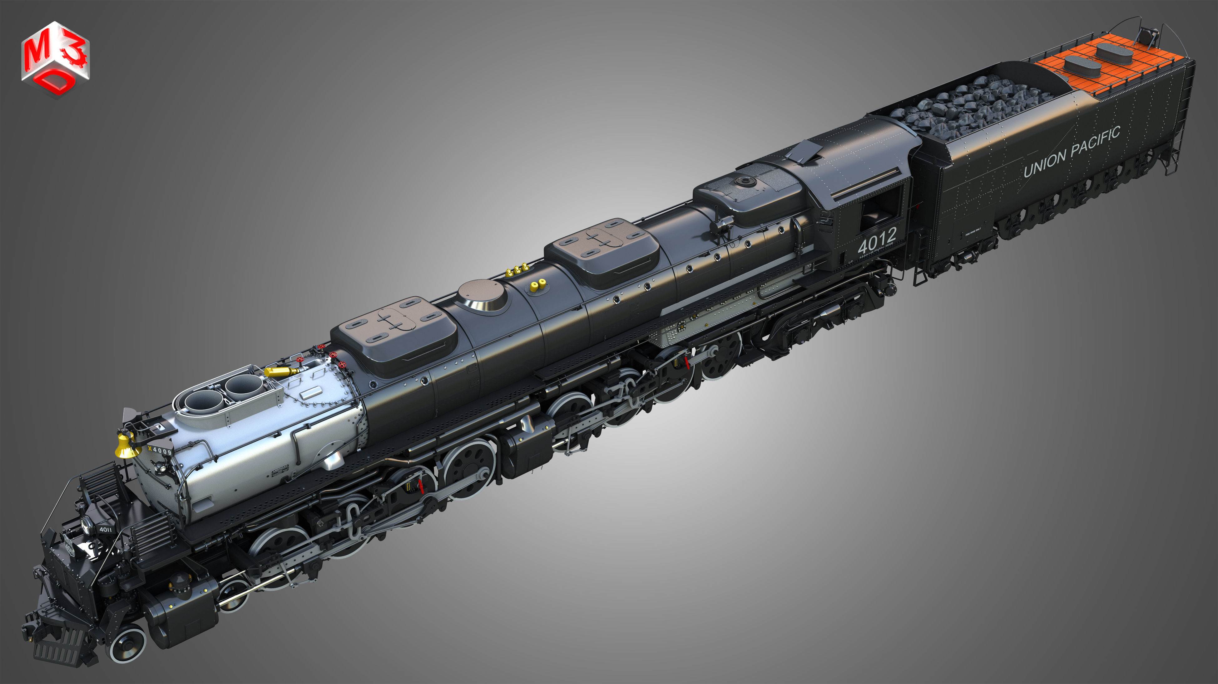 Big Boy 4014 - Steam Locomotive With Coal Wagon 3D model | CGTrader