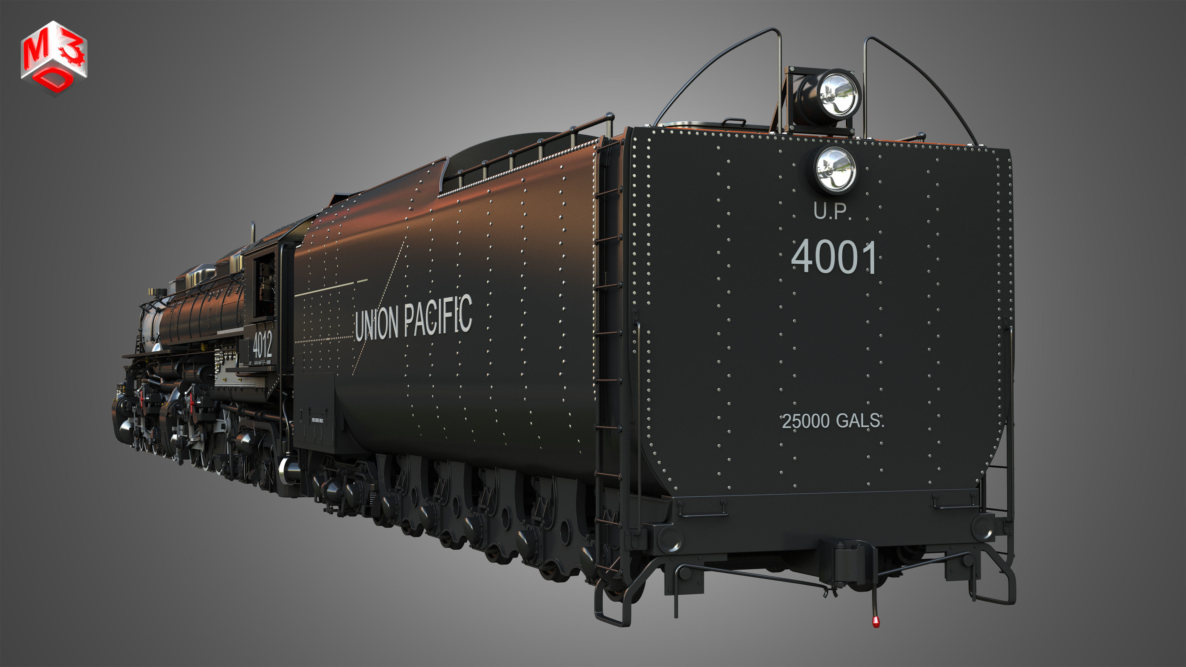 Big Boy 4014 - Steam Locomotive With Coal Wagon 3D model | CGTrader