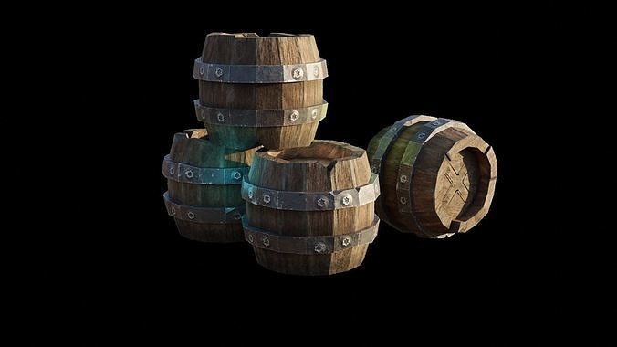 Wooden Barrels Low Poly and Game Ready free VR / AR / low-poly 3D model ...