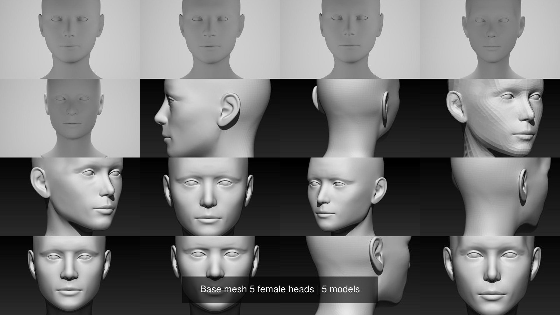 Base mesh 5 female heads 3D Model Collection | CGTrader