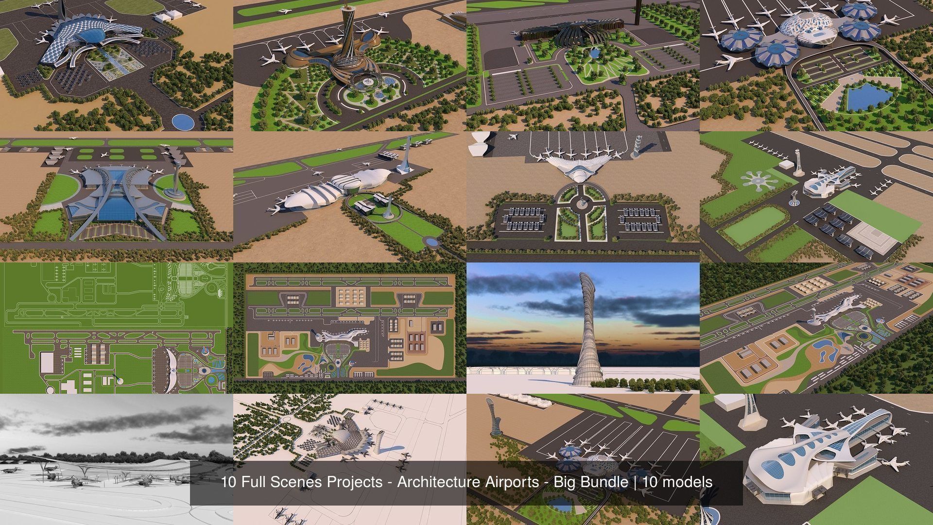 10 Full Scenes Projects - Architecture Airports - Big Bundle 3D Model ...