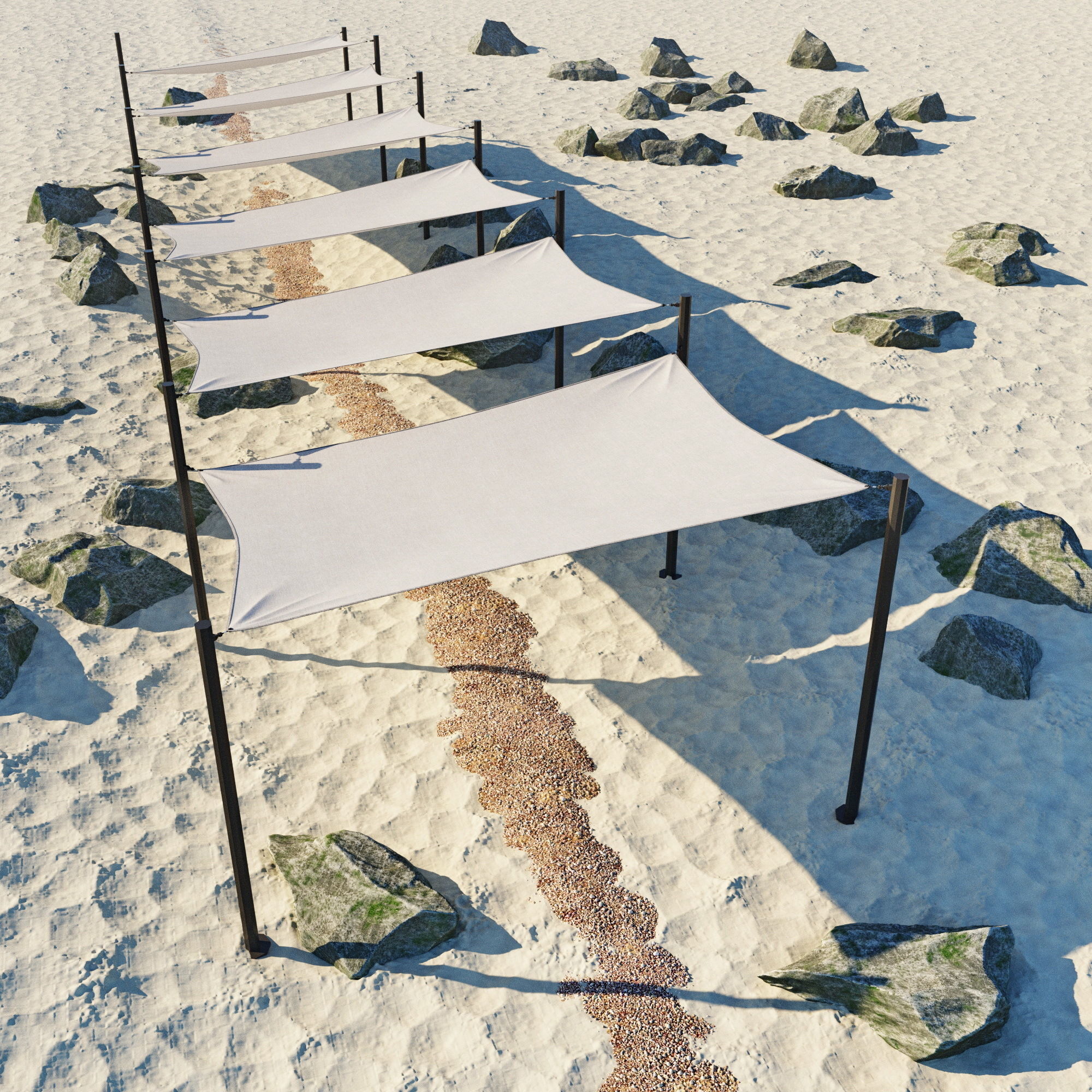 Shade Canopy vs rocks and sand 3D model | CGTrader