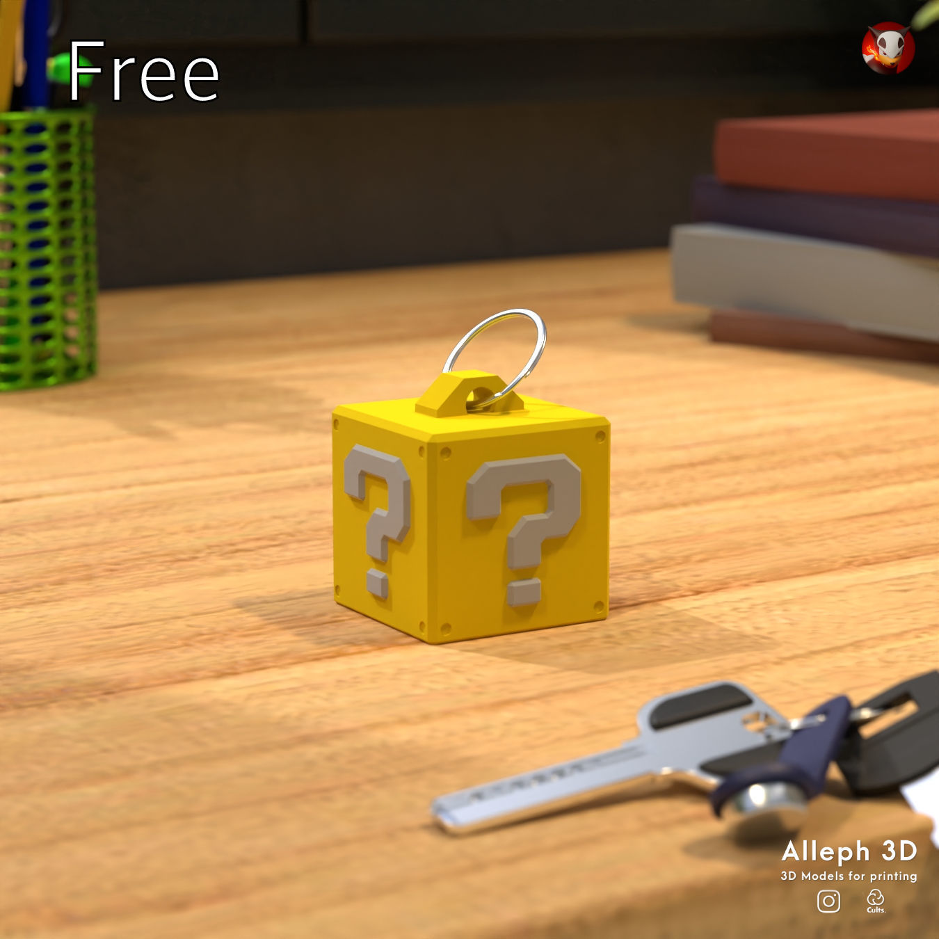 Question block keychain free free 3D model 3D printable | CGTrader