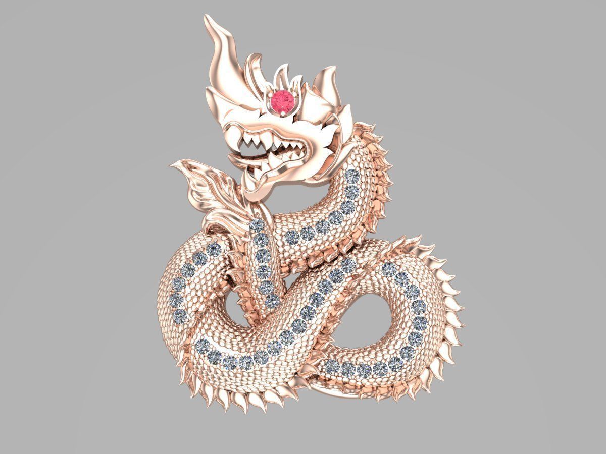 Naga khmer Pendants Gold Dragon Cambodia Naga 3D print model 3D model ...