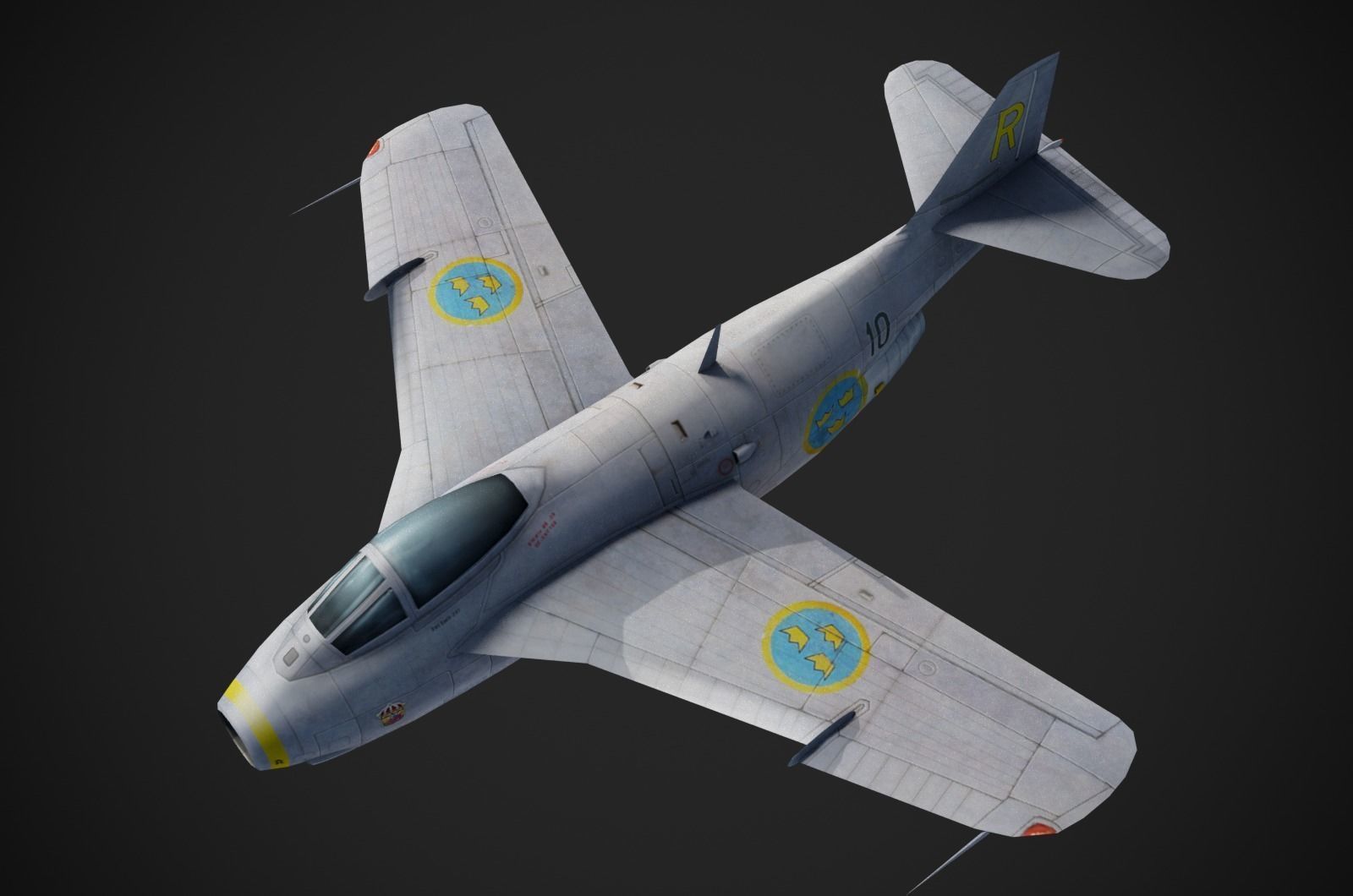 3D model The Saab 29 Tunnan Hand painted game model Low-poly 3D model ...