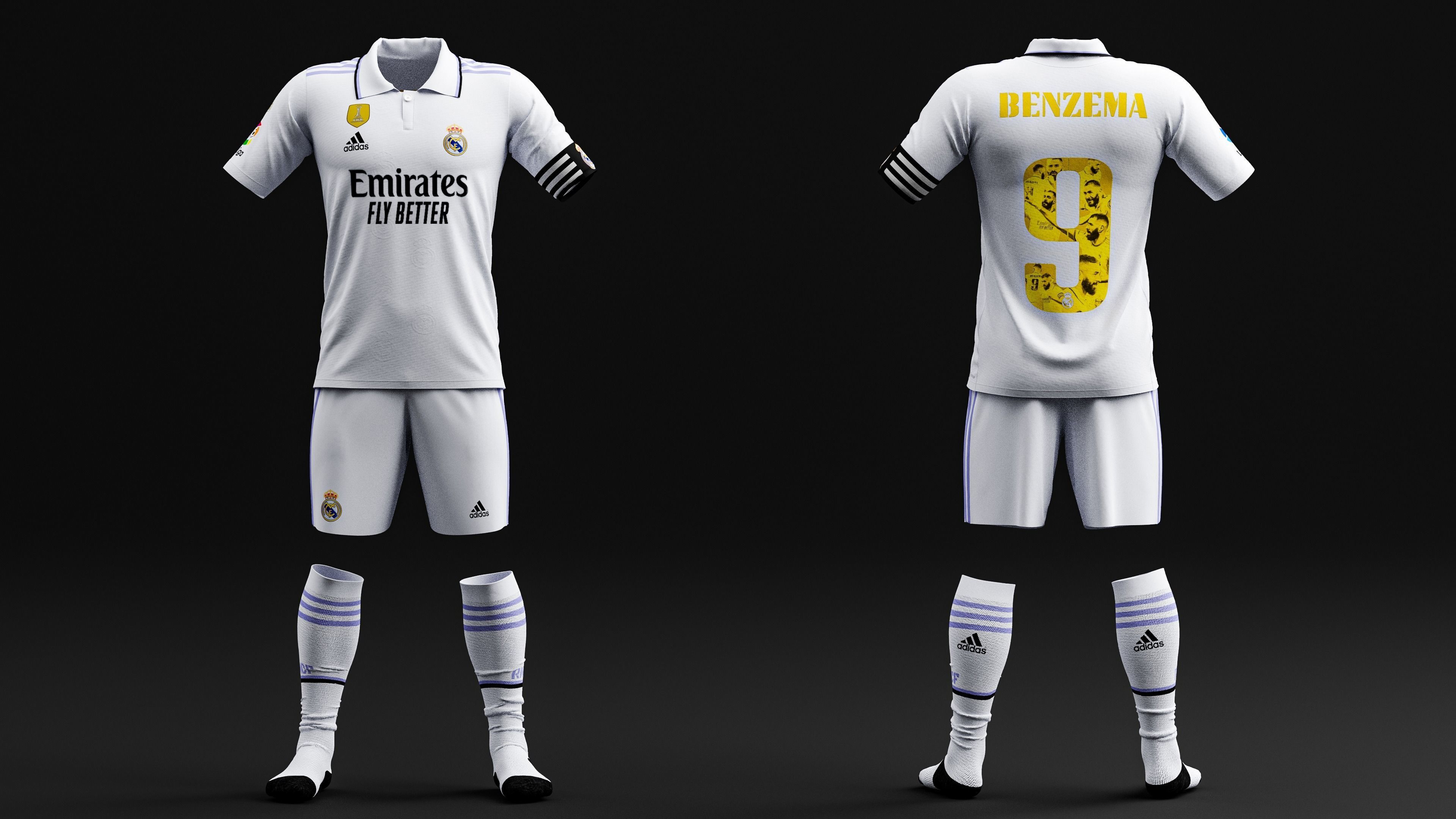 Benzema Real Madrid 2022 Home Jersey Ballon Dor Special Edition 3D ...