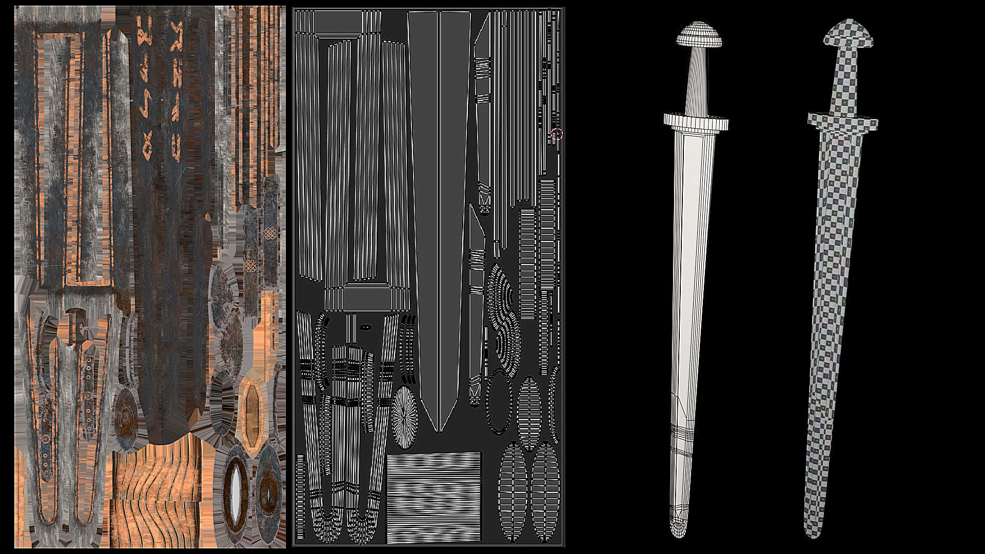 3D model Viking sword and shield with Midgard serpent VR / AR / low ...