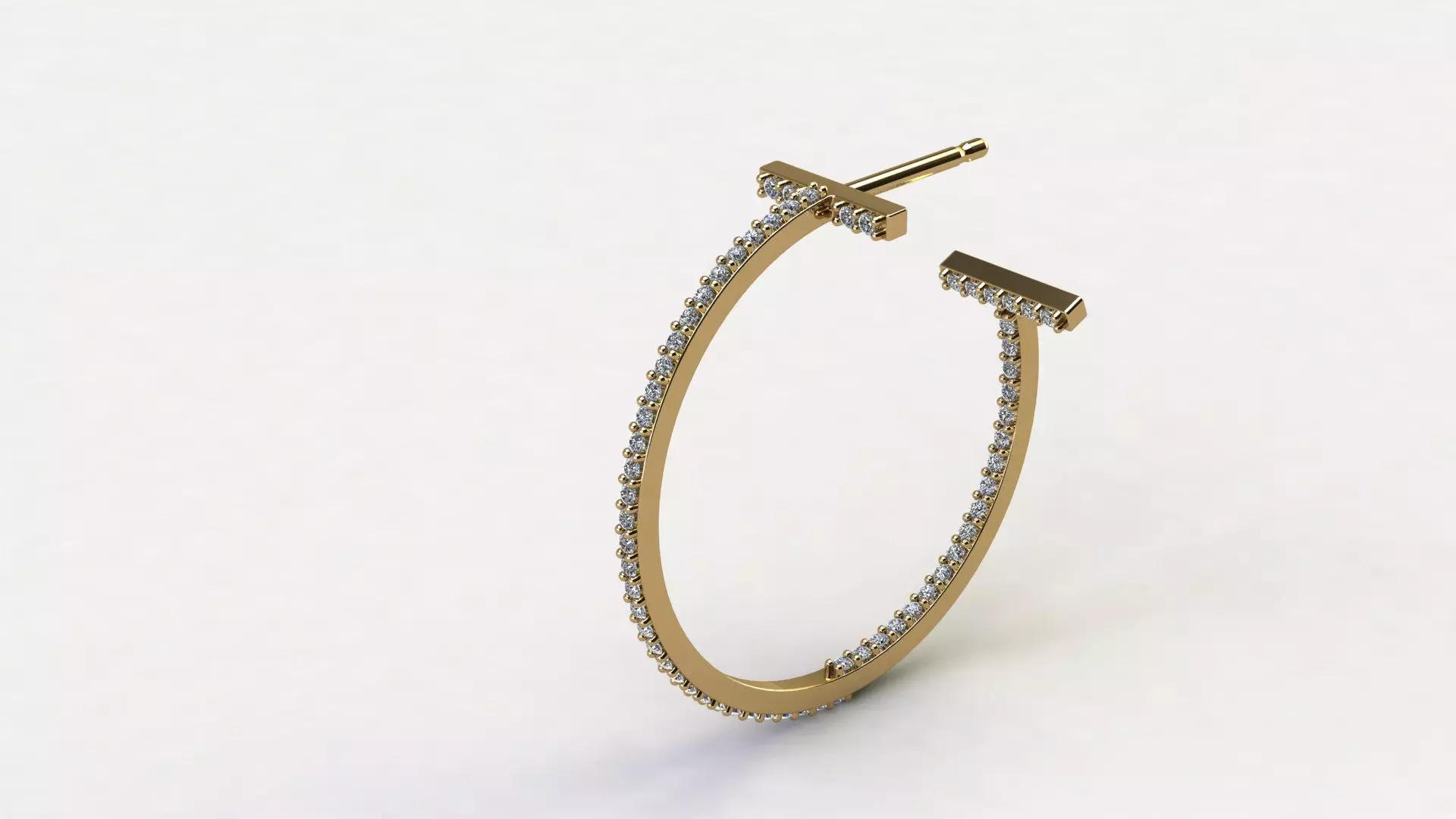 T Hoop Earring diameter 25 mm with diamonds 3D model 3D printable ...