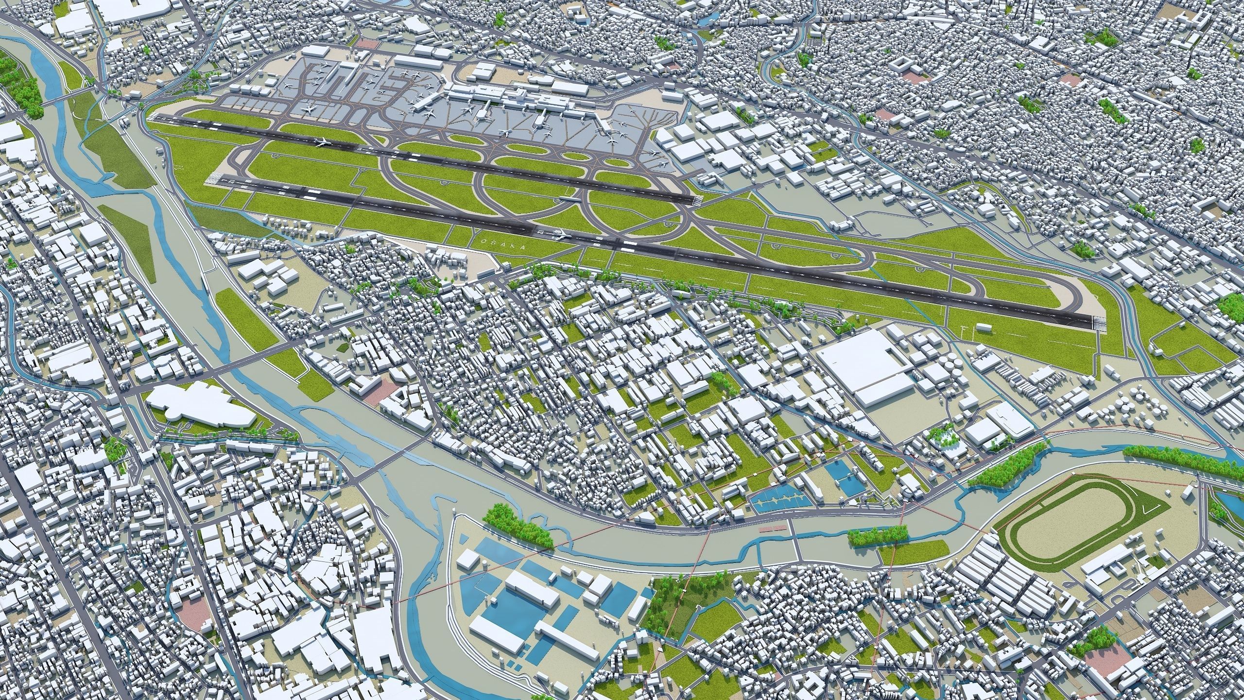 3D model Osaka Airport 10km VR / AR / low-poly | CGTrader