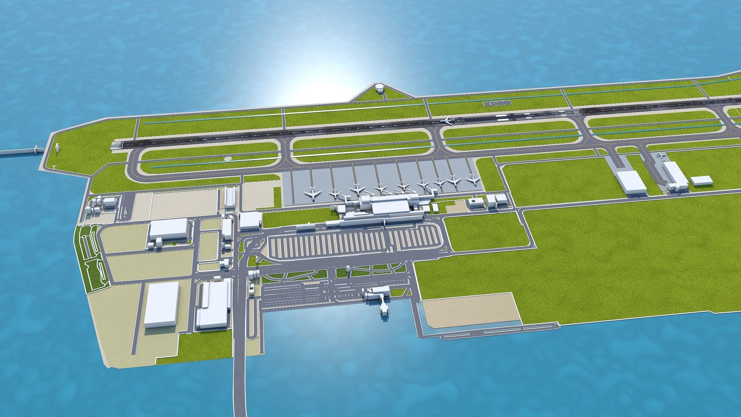 3D model Kobe Airport 10km VR / AR / low-poly | CGTrader