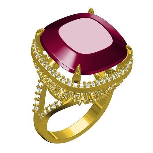 Ruby Cushion Stone Cocktail Ring 3D model 3D printable | CGTrader