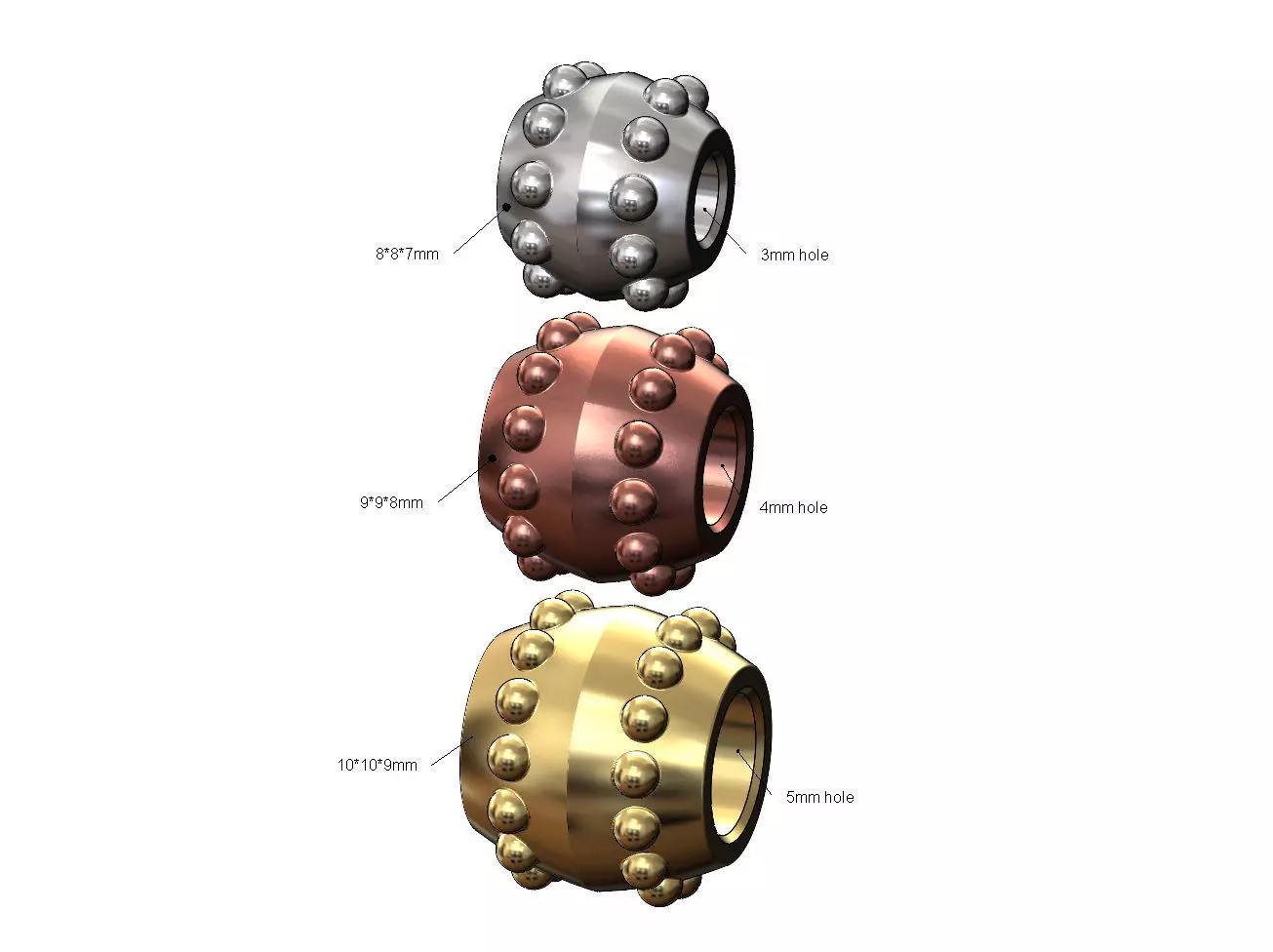 Beaded conical beads and bracelet charm 3D model 3D printable | CGTrader