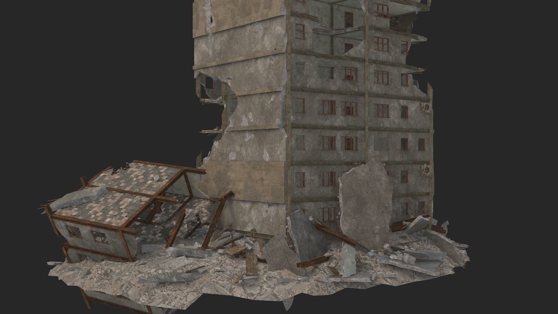 3D model destroyed building VR / AR / low-poly | CGTrader