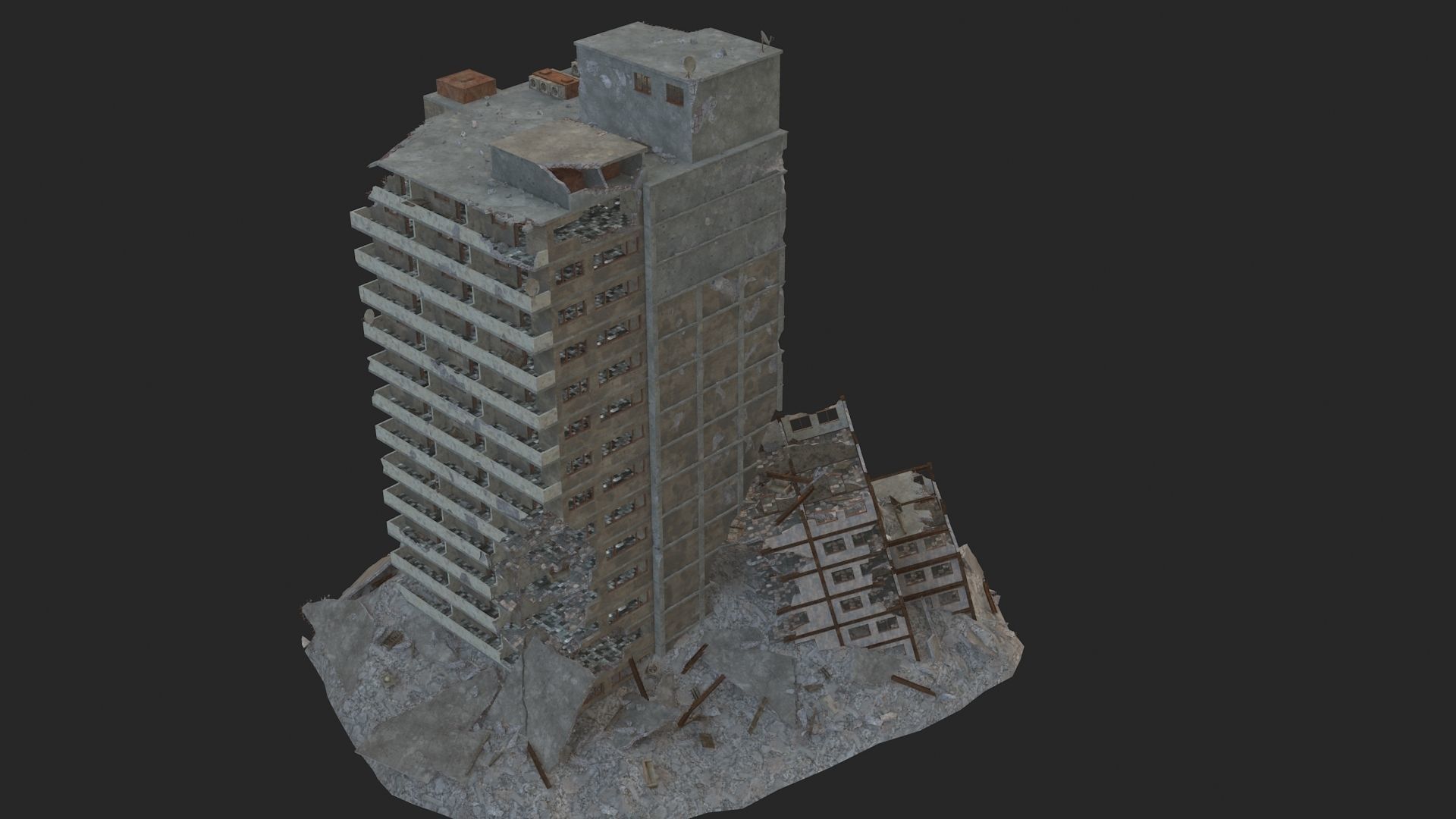 3D model destroyed building VR / AR / low-poly | CGTrader