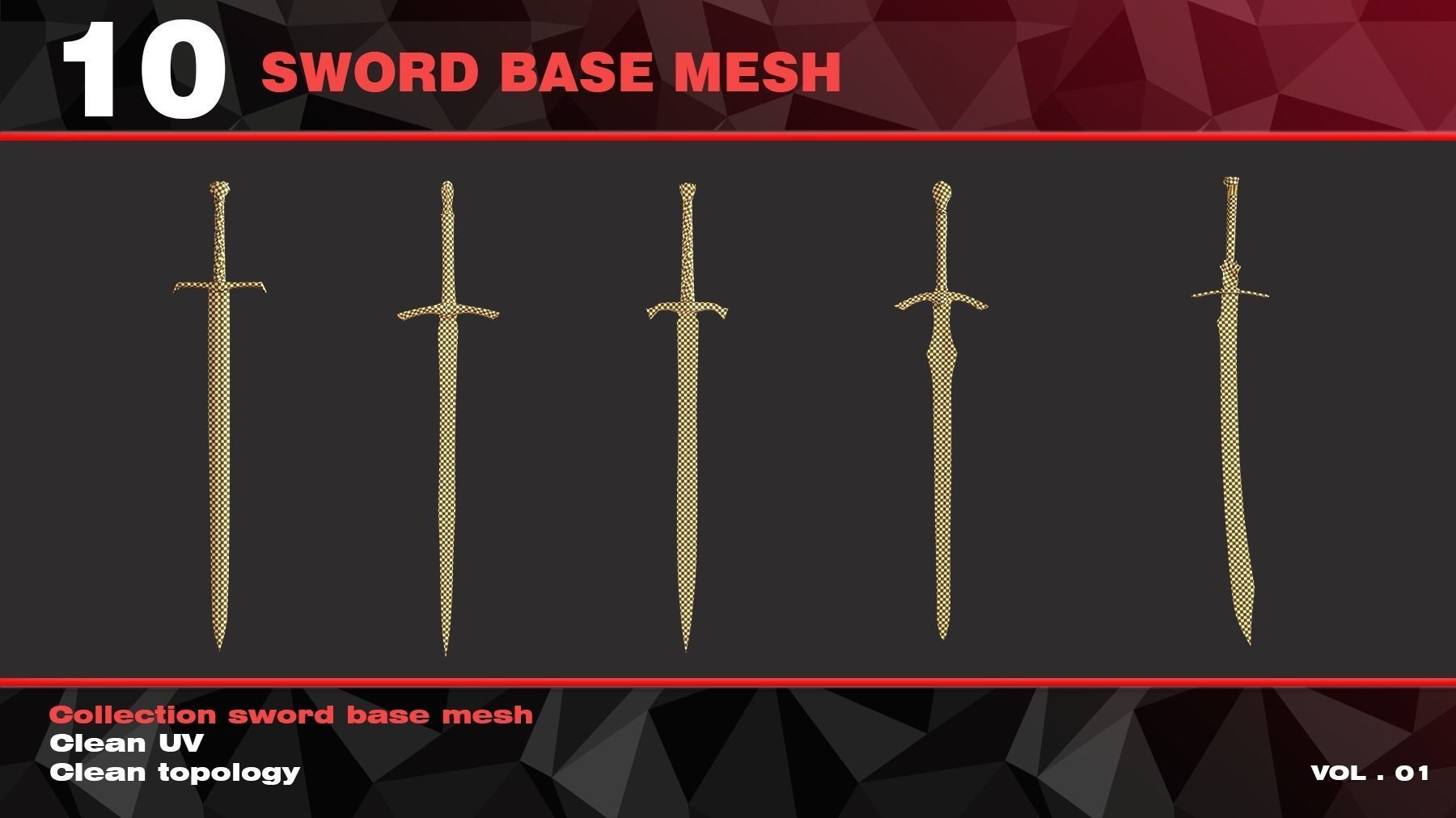 3D model 10 SWORD BASE MESH- VOL 01 VR / AR / low-poly | CGTrader